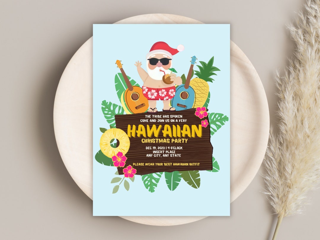 Editable Hawaiian Luau Christmas Invitation Template | Tropical Santa ...