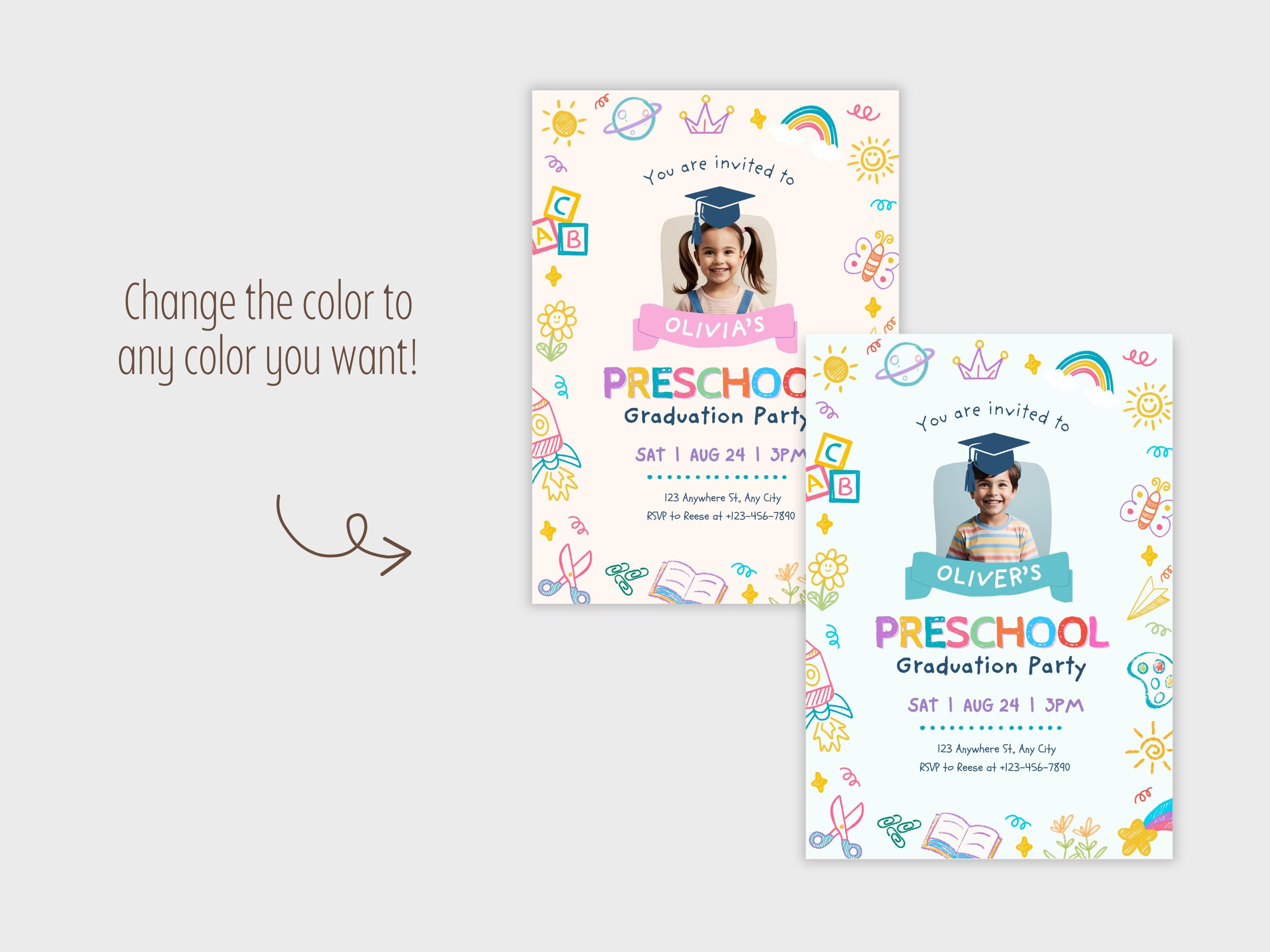 COLORFUL Kindergarten Grad Party Editable Invitation Preschool ...