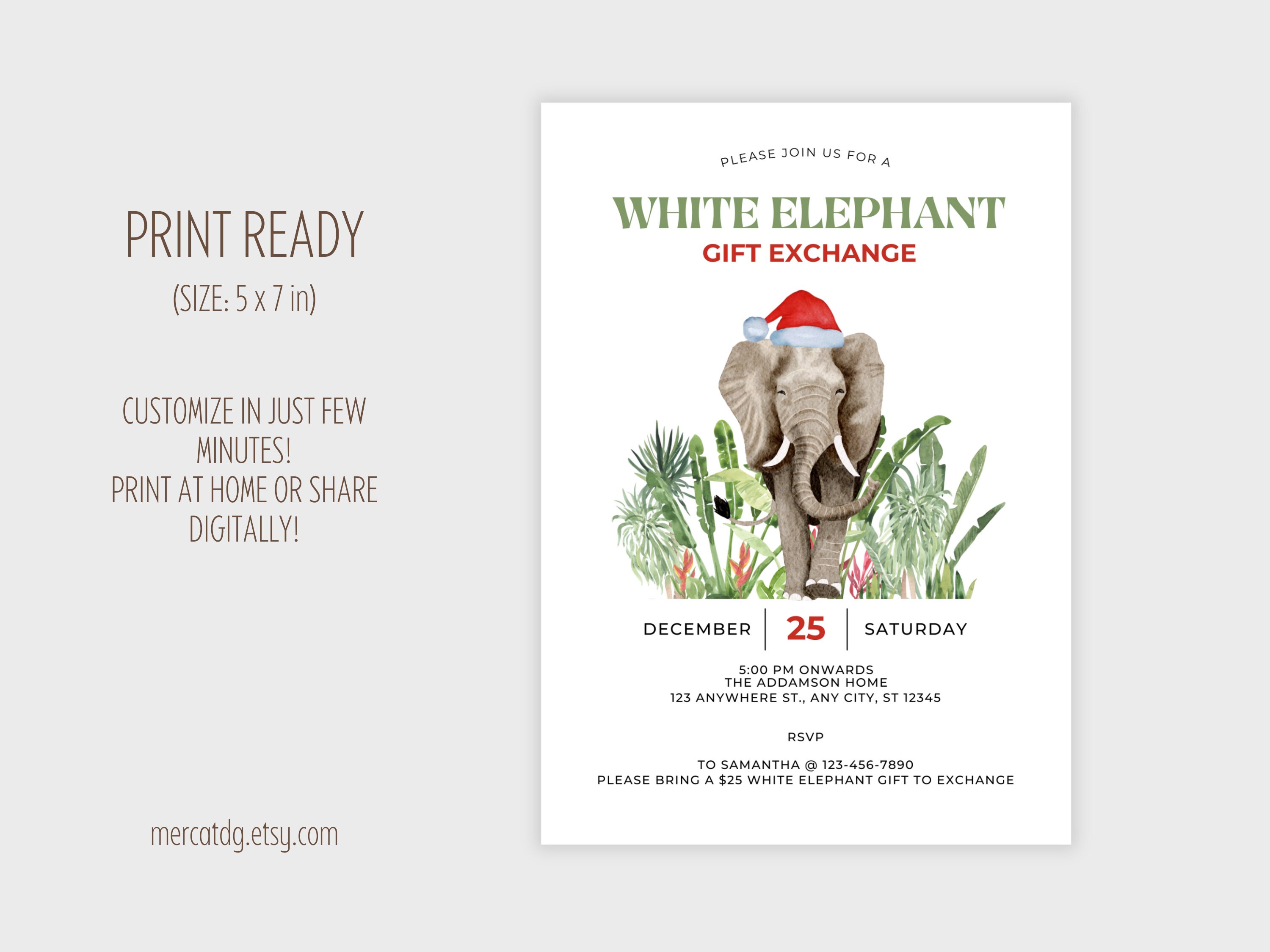 White Elephant Party Invitation Template, Christmas Gifts Swap Games ...