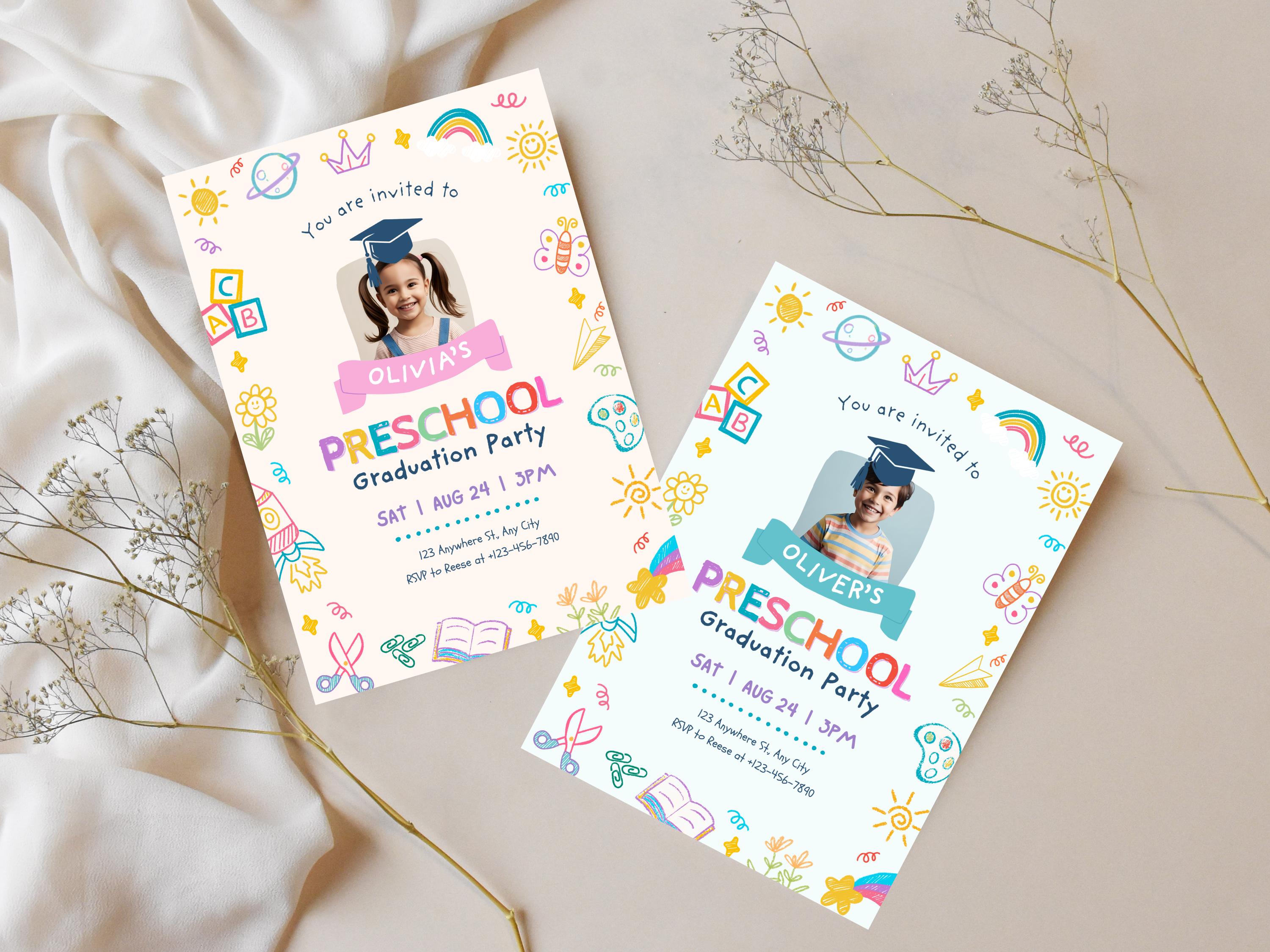 COLORFUL Kindergarten Grad Party Editable Invitation Preschool ...