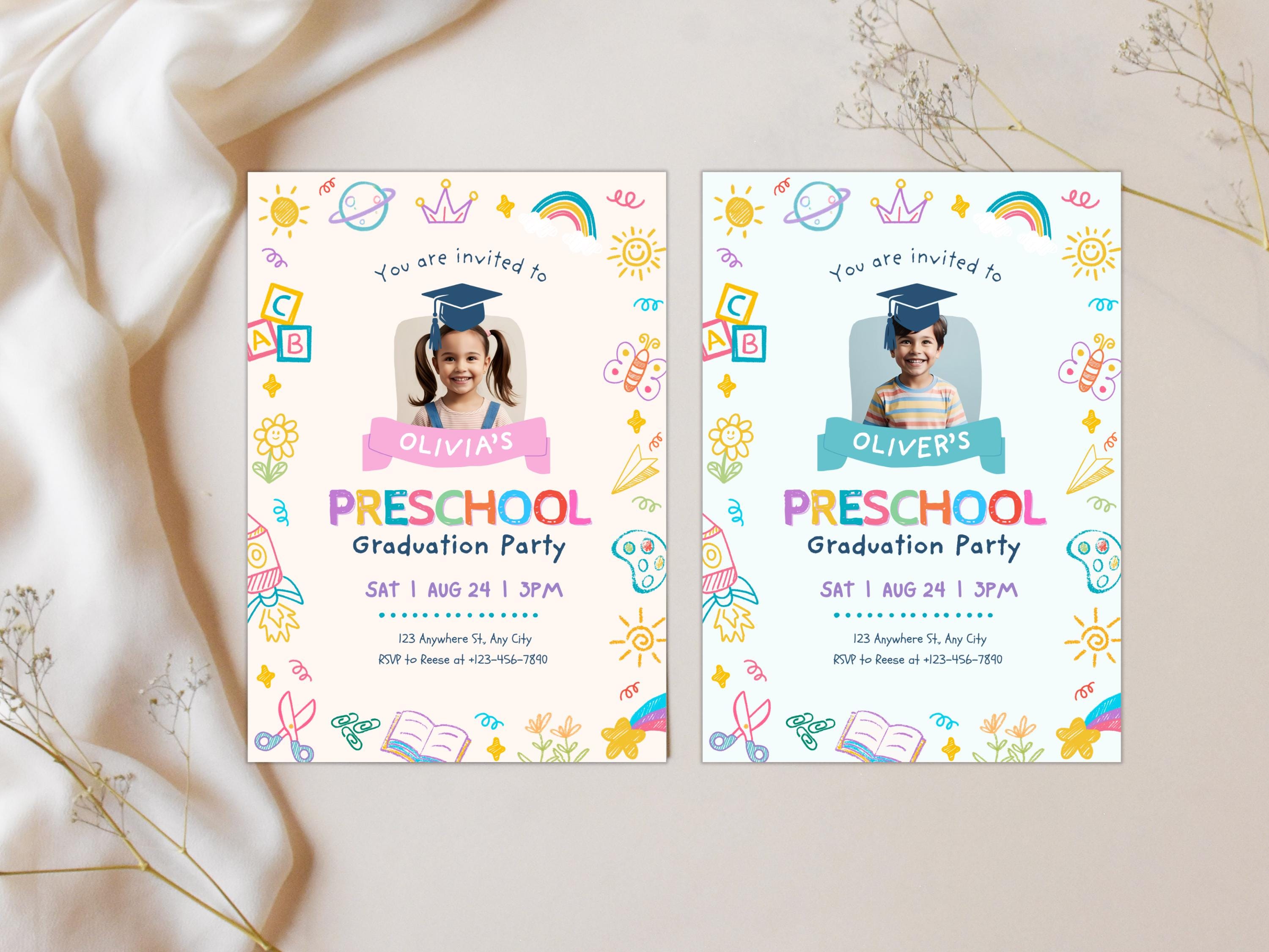 COLORFUL Kindergarten Grad Party Editable Invitation Preschool ...