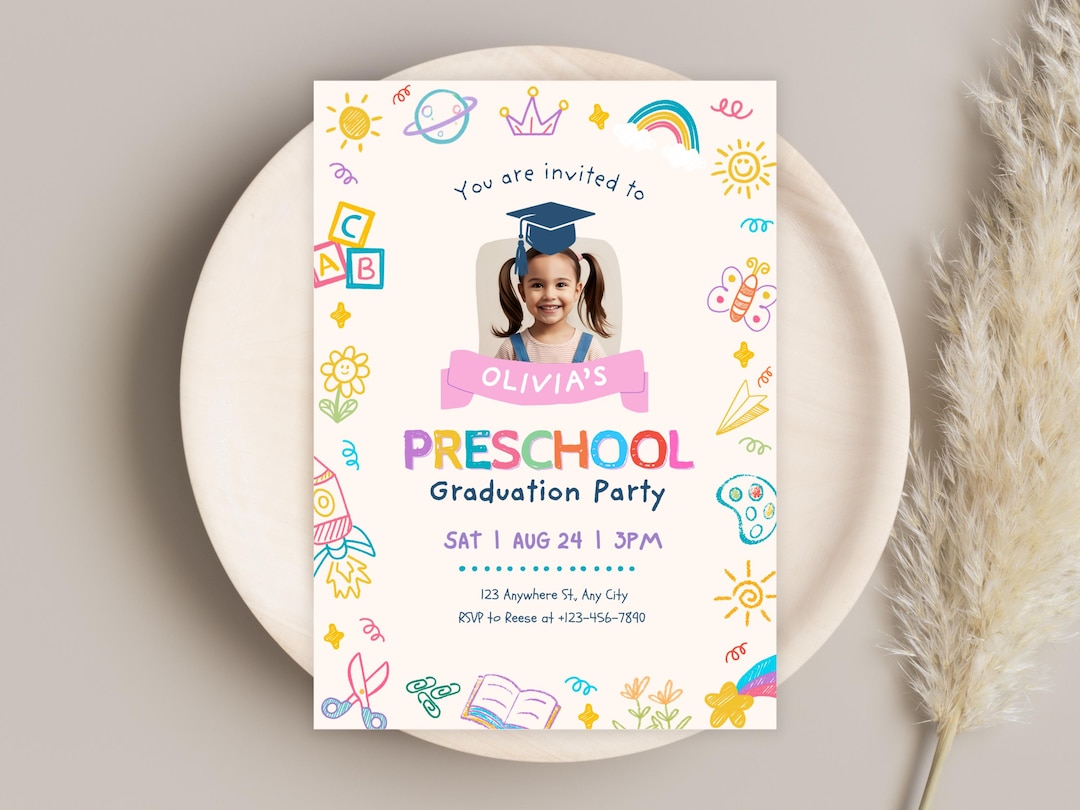 COLORFUL Kindergarten Grad Party Editable Invitation Preschool ...