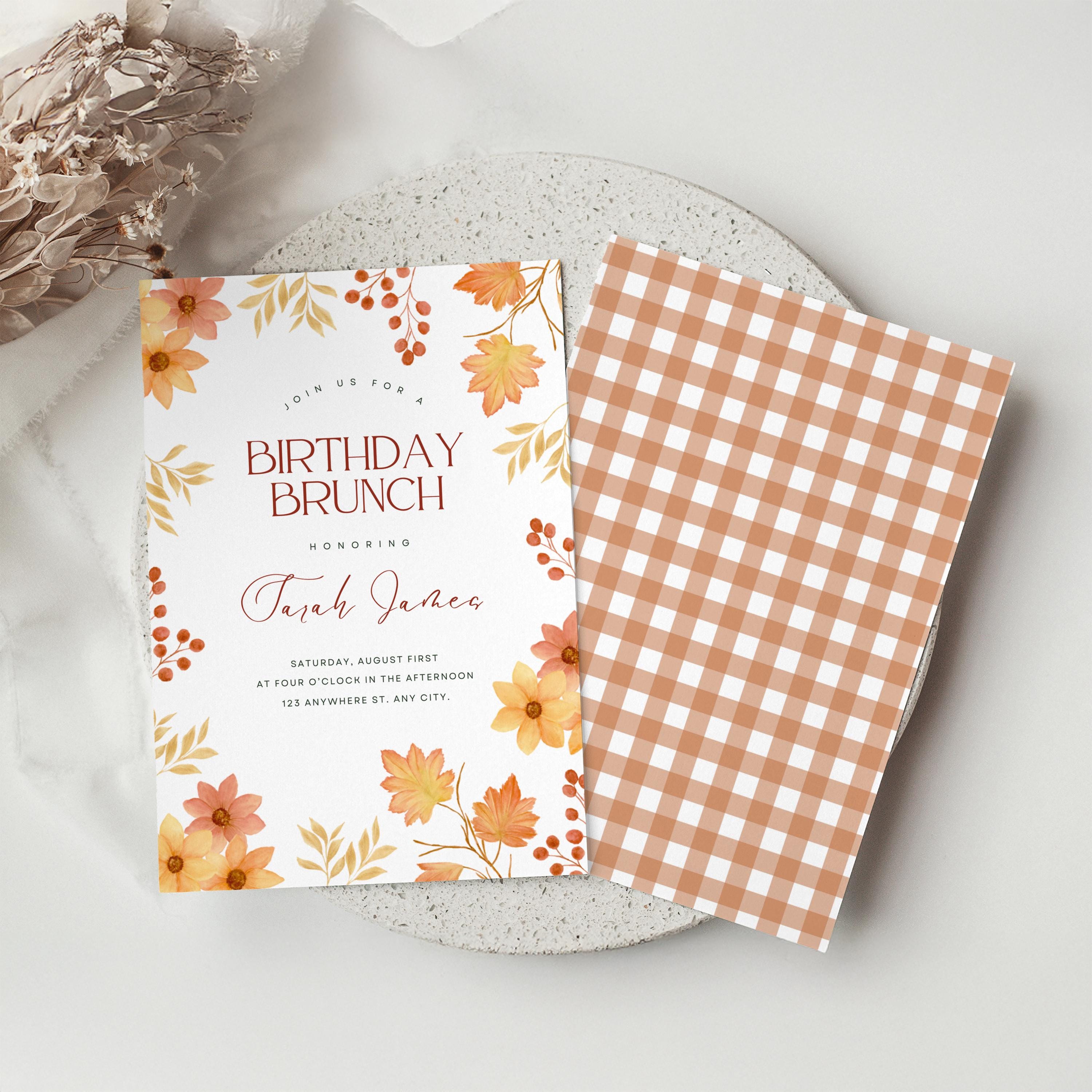 Rustic Boho Fall Brunch Invitation: Orange Floral Canva Template ...