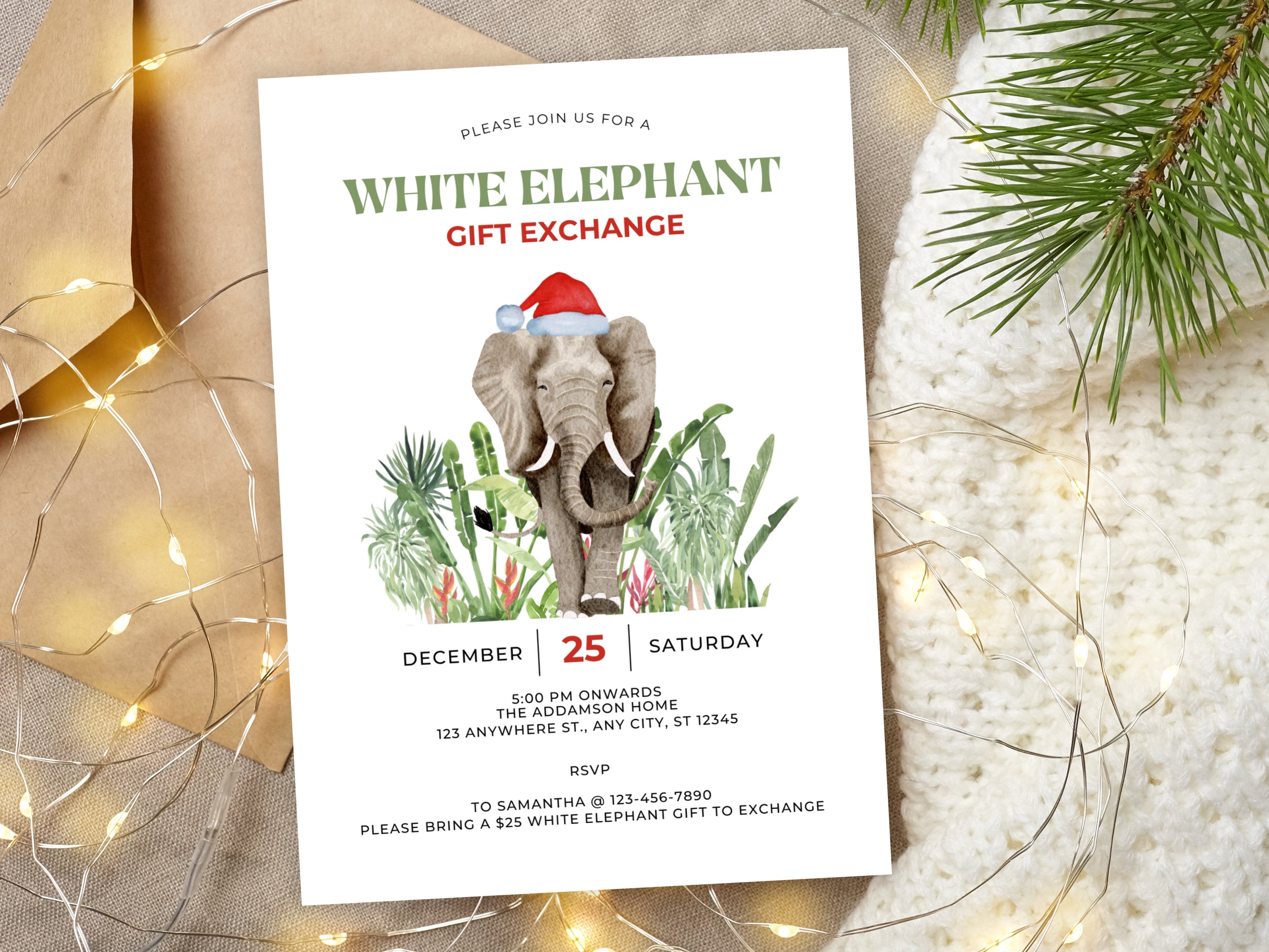 White Elephant Party Invitation Template, Christmas Gifts Swap Games ...