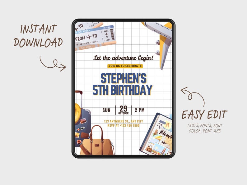 EDITABLE Travel Theme Birthday Party Invitation | Adventure Around the ...