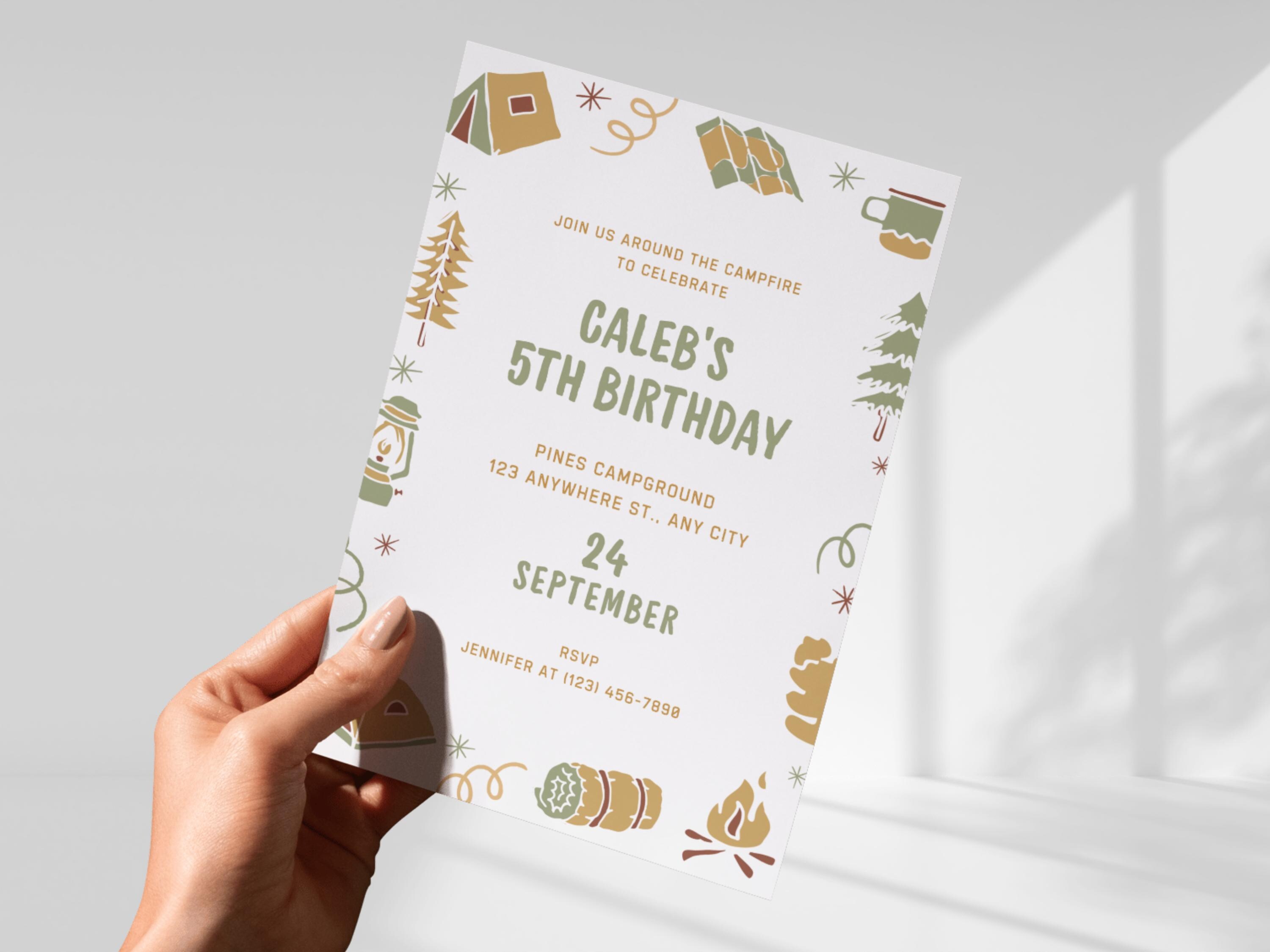 Camping Birthday Invitation + Itinerary | Canva Editable Template ...