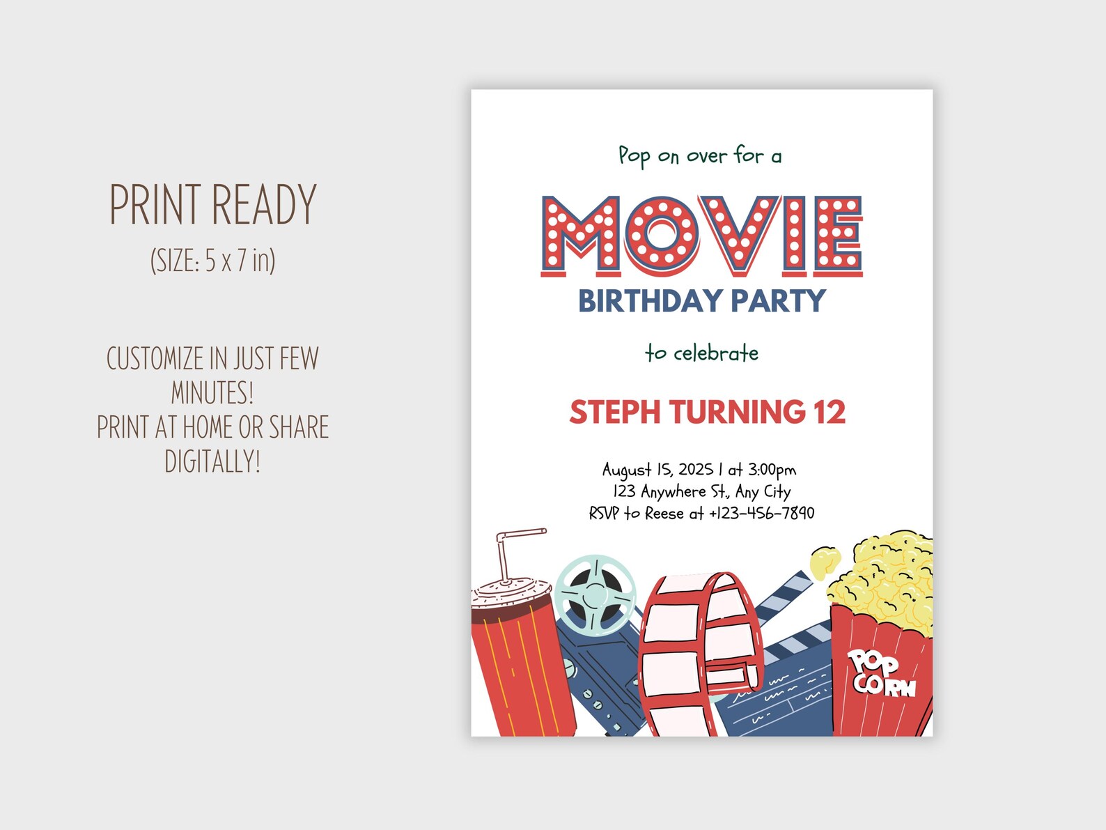 Movie Night Invitation: Backyard Cinema Ticket, Pajama Party (printable ...