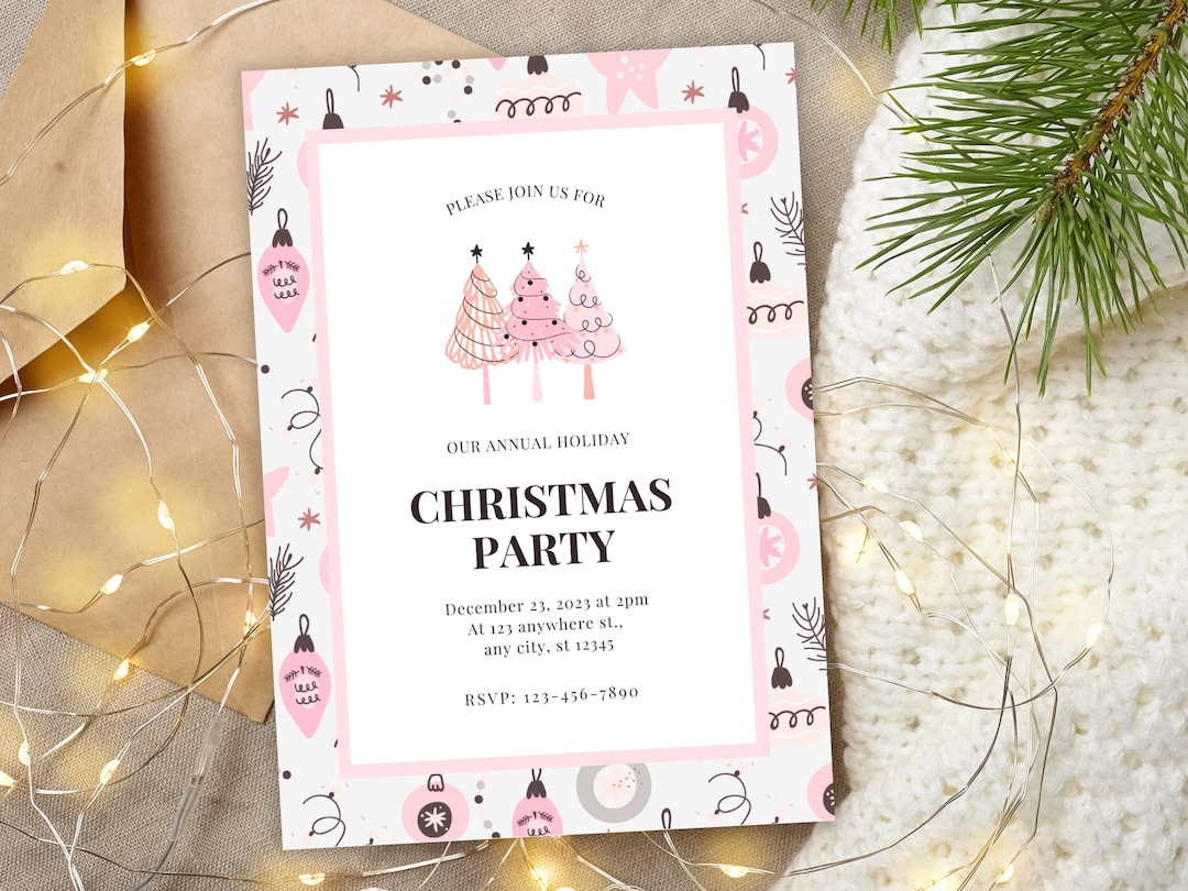 Pink Christmas Party Invitation, Christmas Invitation, Instant Download ...