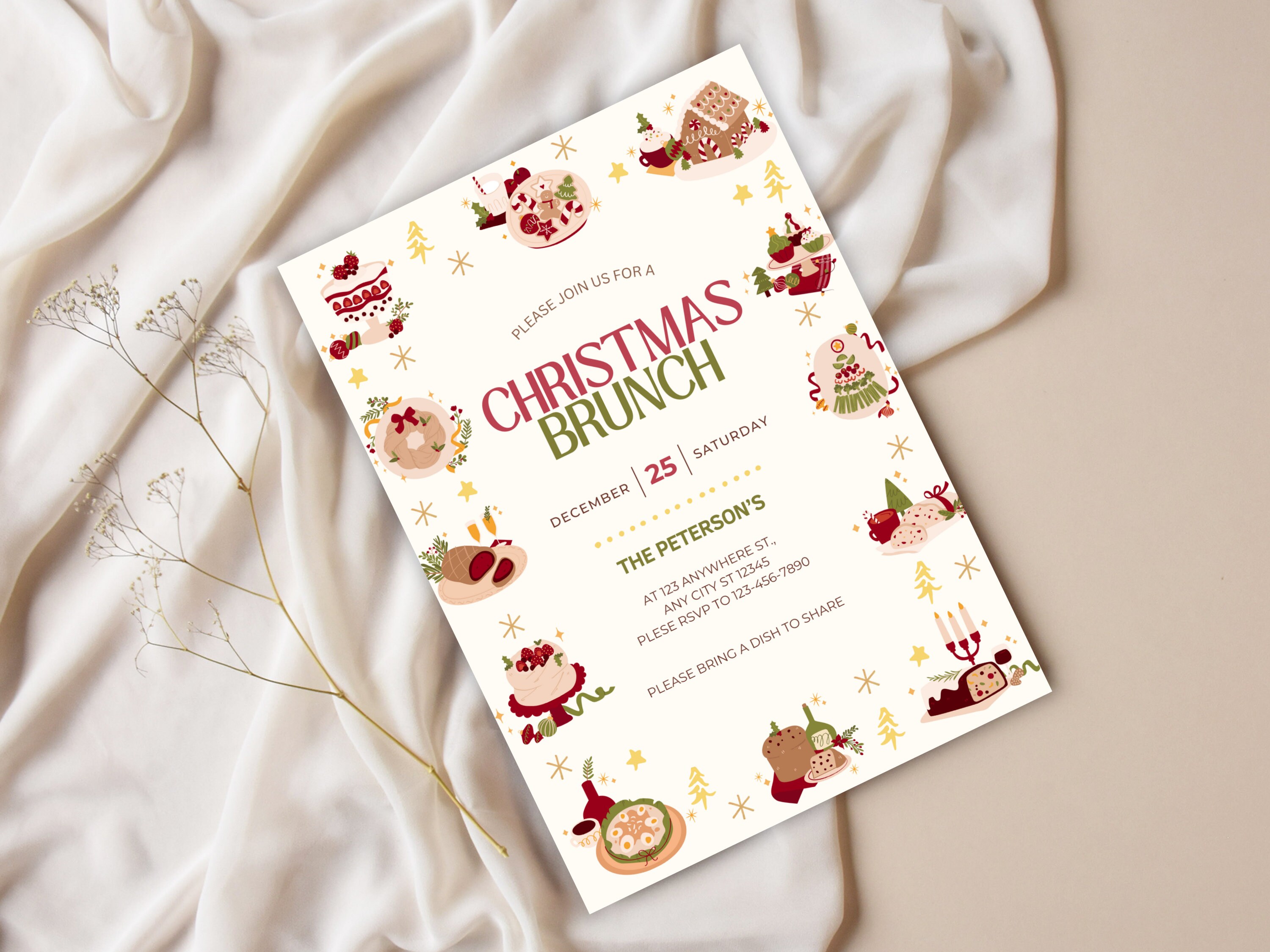 Editable Christmas Brunch Invitation Template, Lets Brunch Editable Fun ...