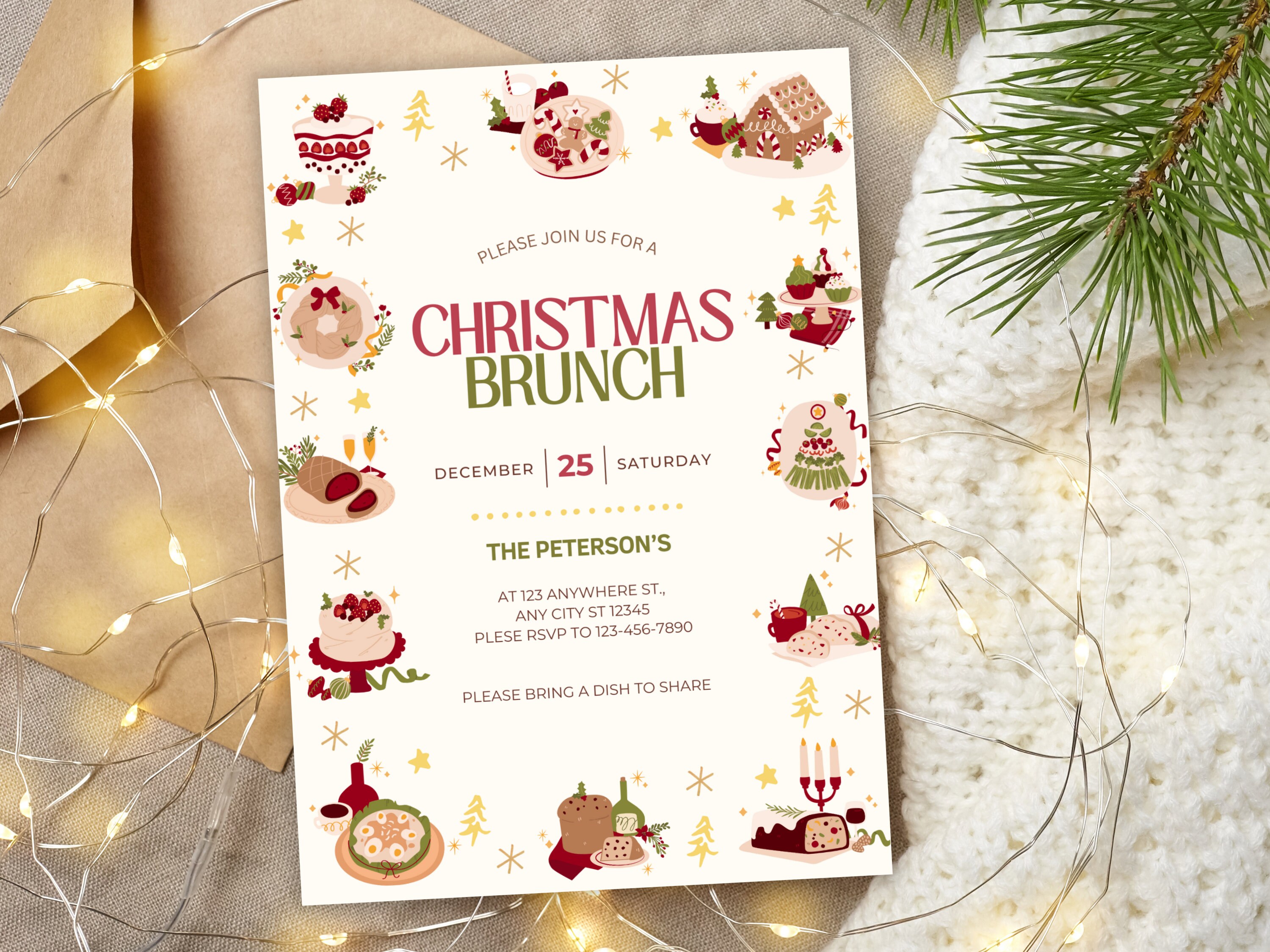 Editable Christmas Brunch Invitation Template, Lets Brunch Editable Fun ...