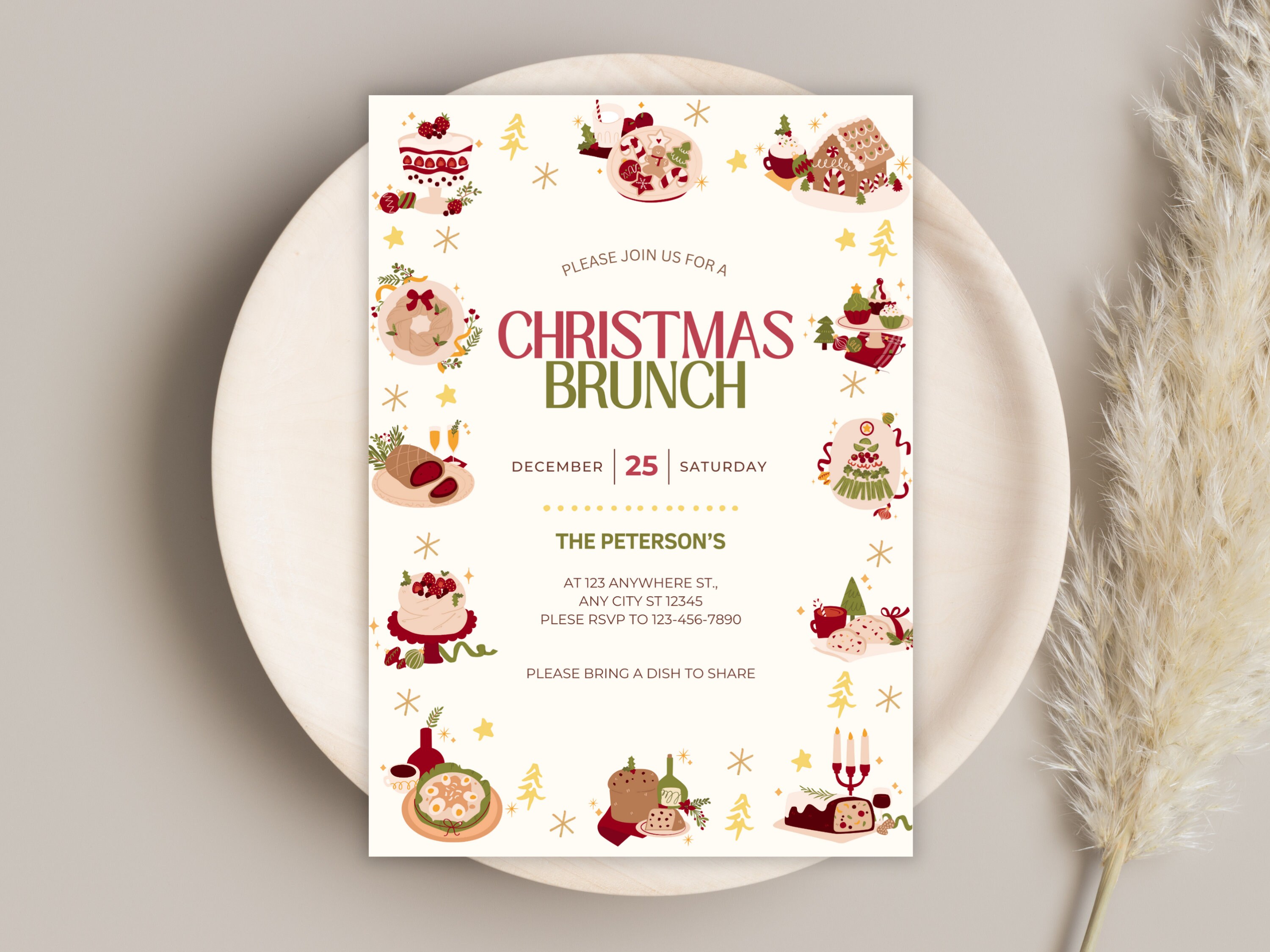 Editable Christmas Brunch Invitation Template, Lets Brunch Editable Fun ...