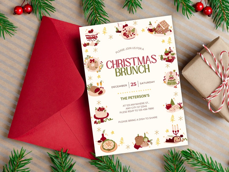 Editable Christmas Brunch Invitation Template, Lets Brunch Editable Fun ...