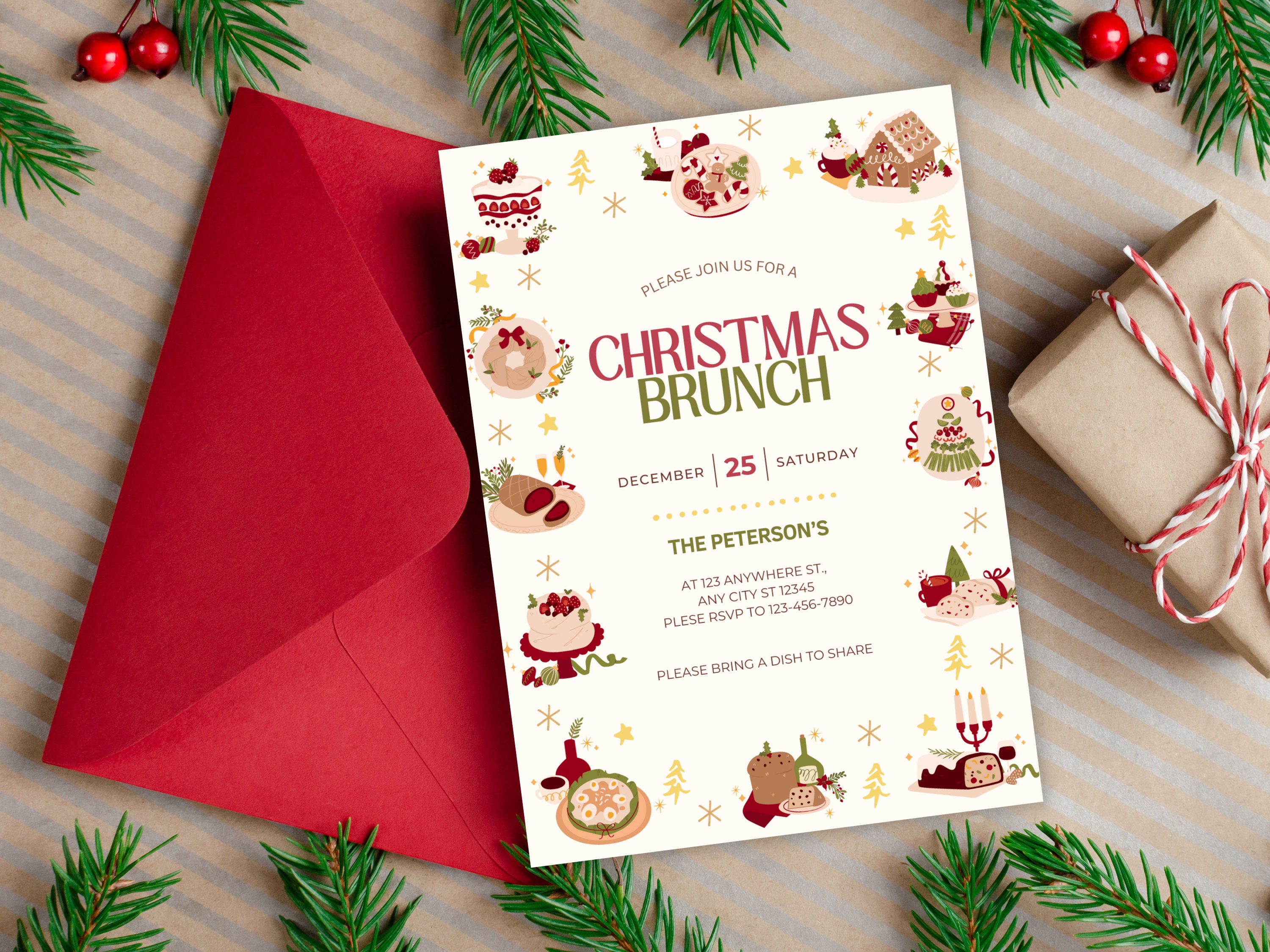 Editable Christmas Brunch Invitation Template, Lets Brunch Editable Fun ...