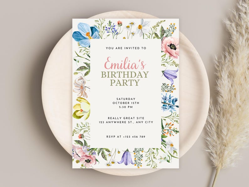 Wildflower Birthday Invitation: Editable Floral Party Invite (digital ...
