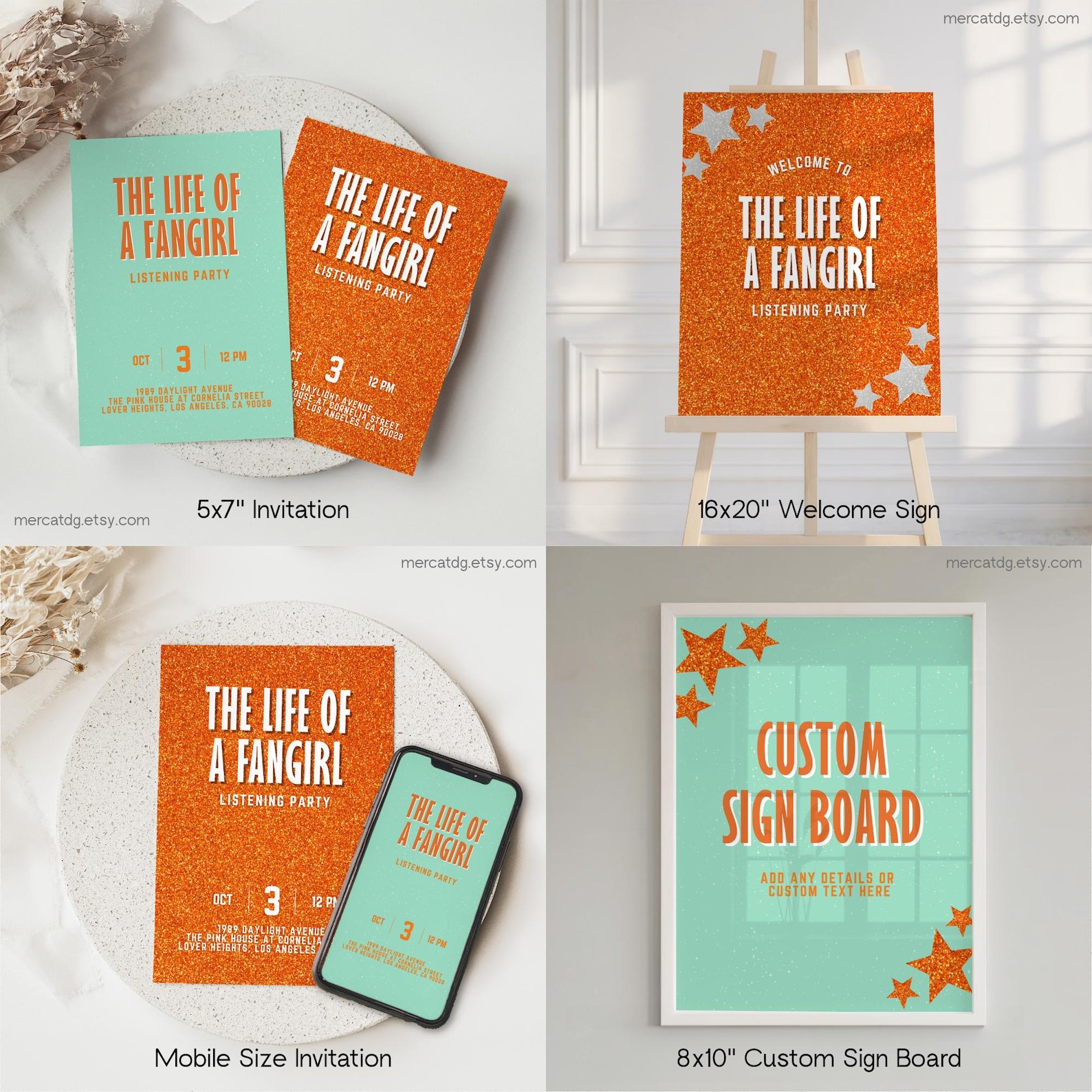 EDITABLE Listening Party Bundle, the Life of A Fangirl Orange Green ...
