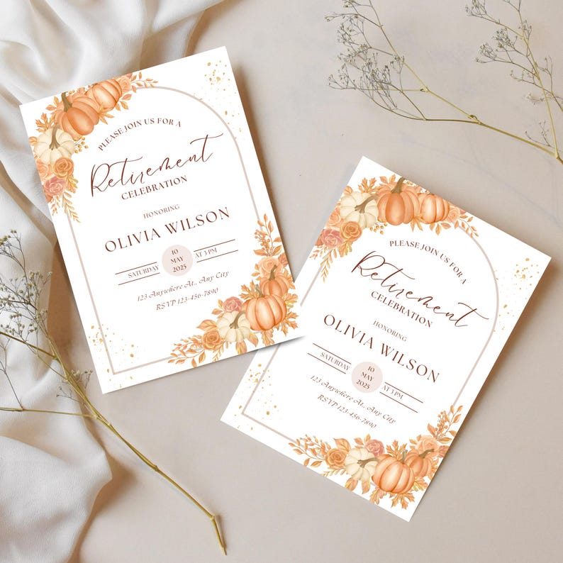 Fall Retirement Invitation • 90th Editable Pumpkin Floral Template ...