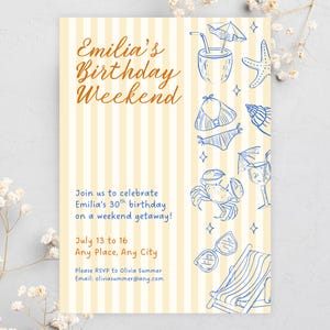 Editable Weekend Trip Birthday Invitation: Yellow & Blue Travel ...