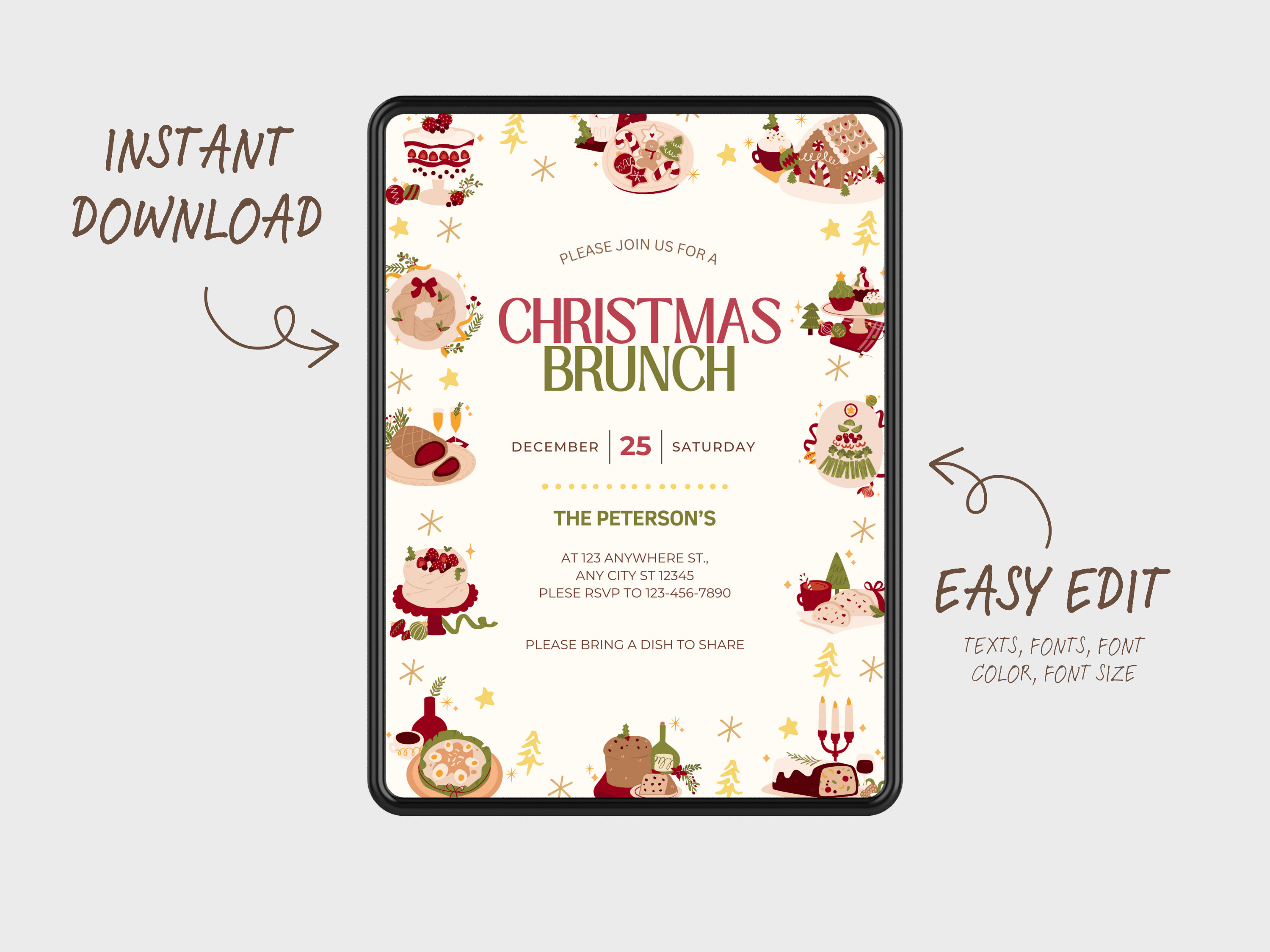 Editable Christmas Brunch Invitation Template, Lets Brunch Editable Fun ...