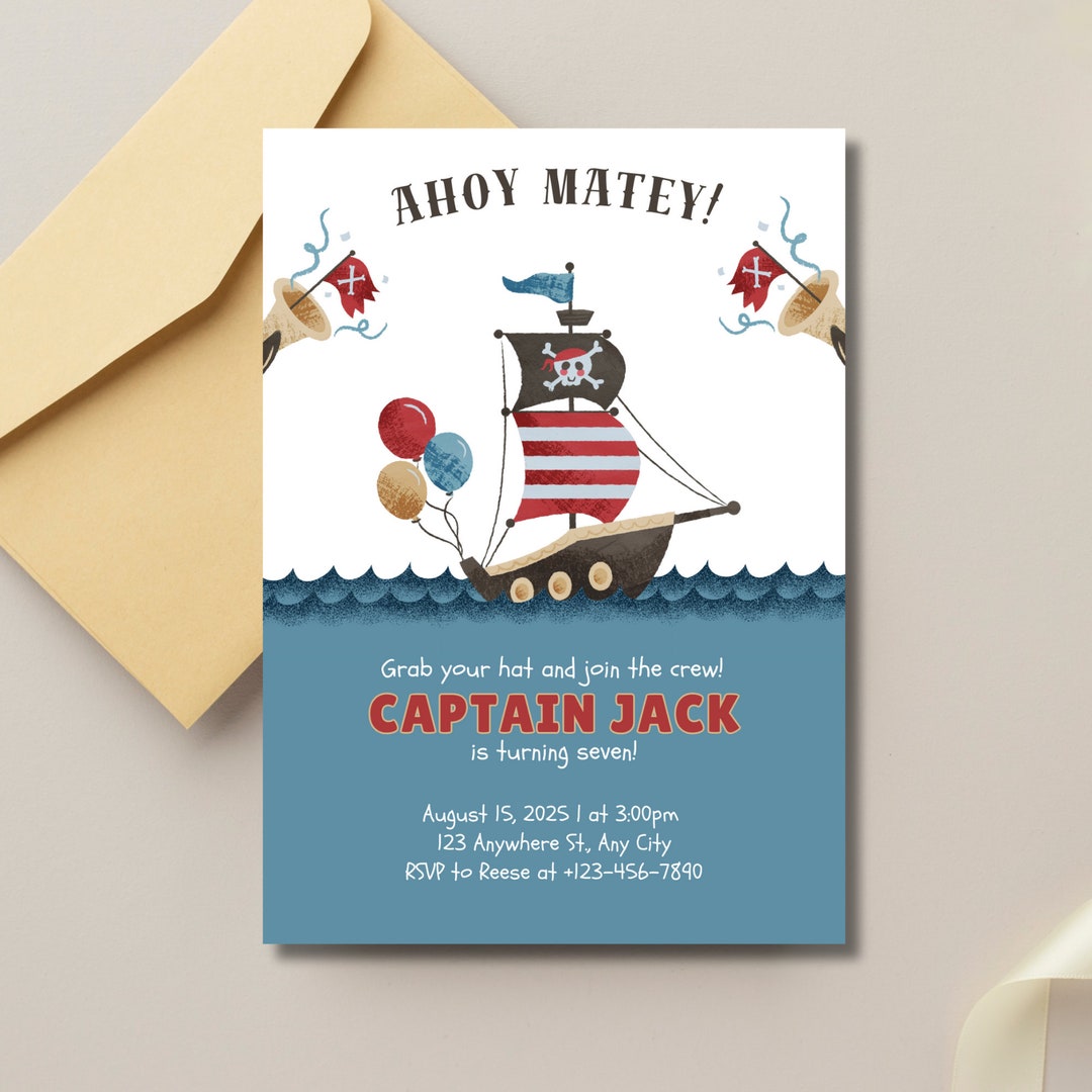 EDITABLE Pirate Theme Birthday Party Invitation | Digital Download ...