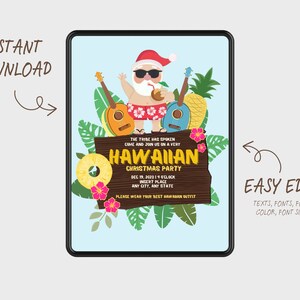 Editable Hawaiian Luau Christmas Invitation Template | Tropical Santa ...