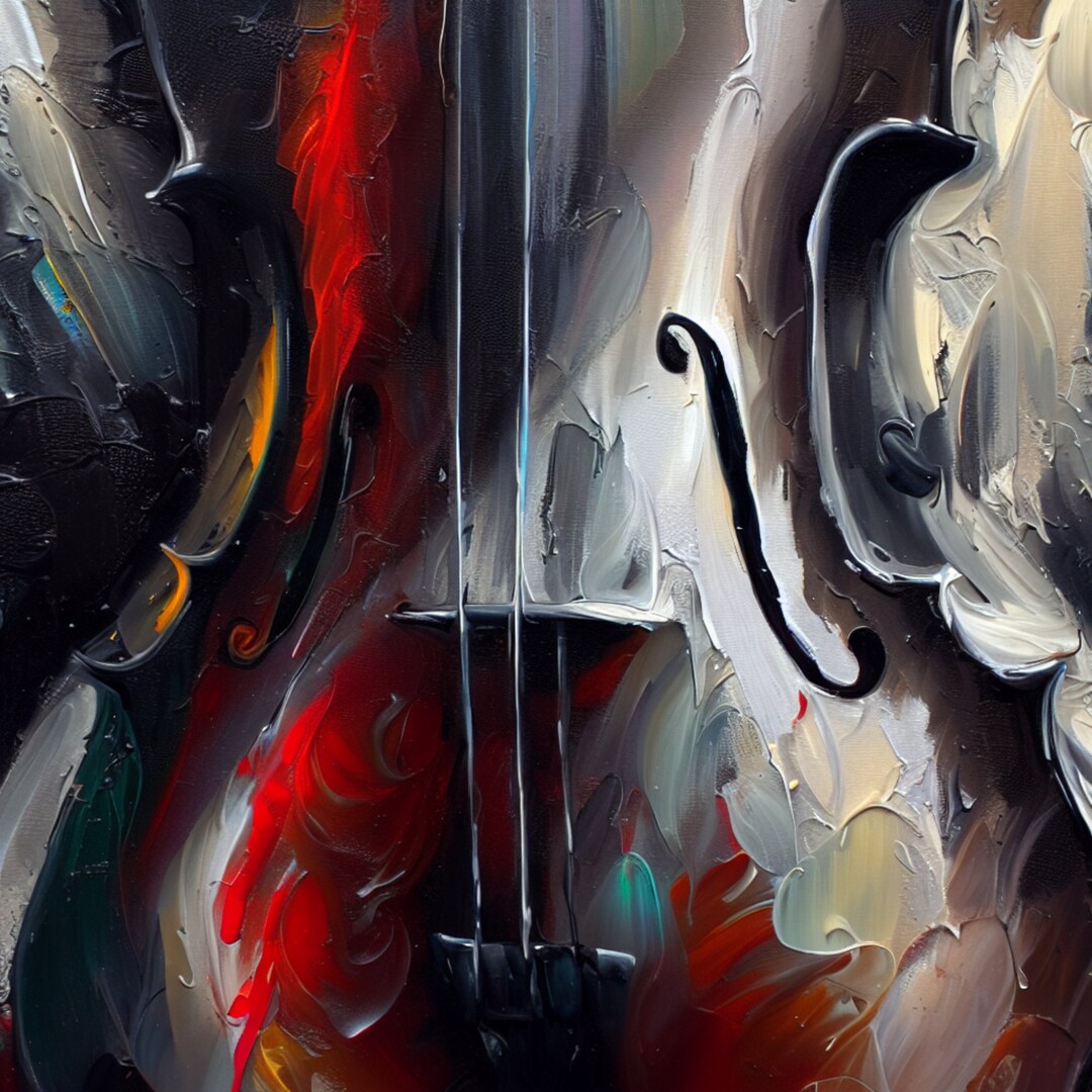 Cello Black and White, With Red and Yellow Accent - Etsy