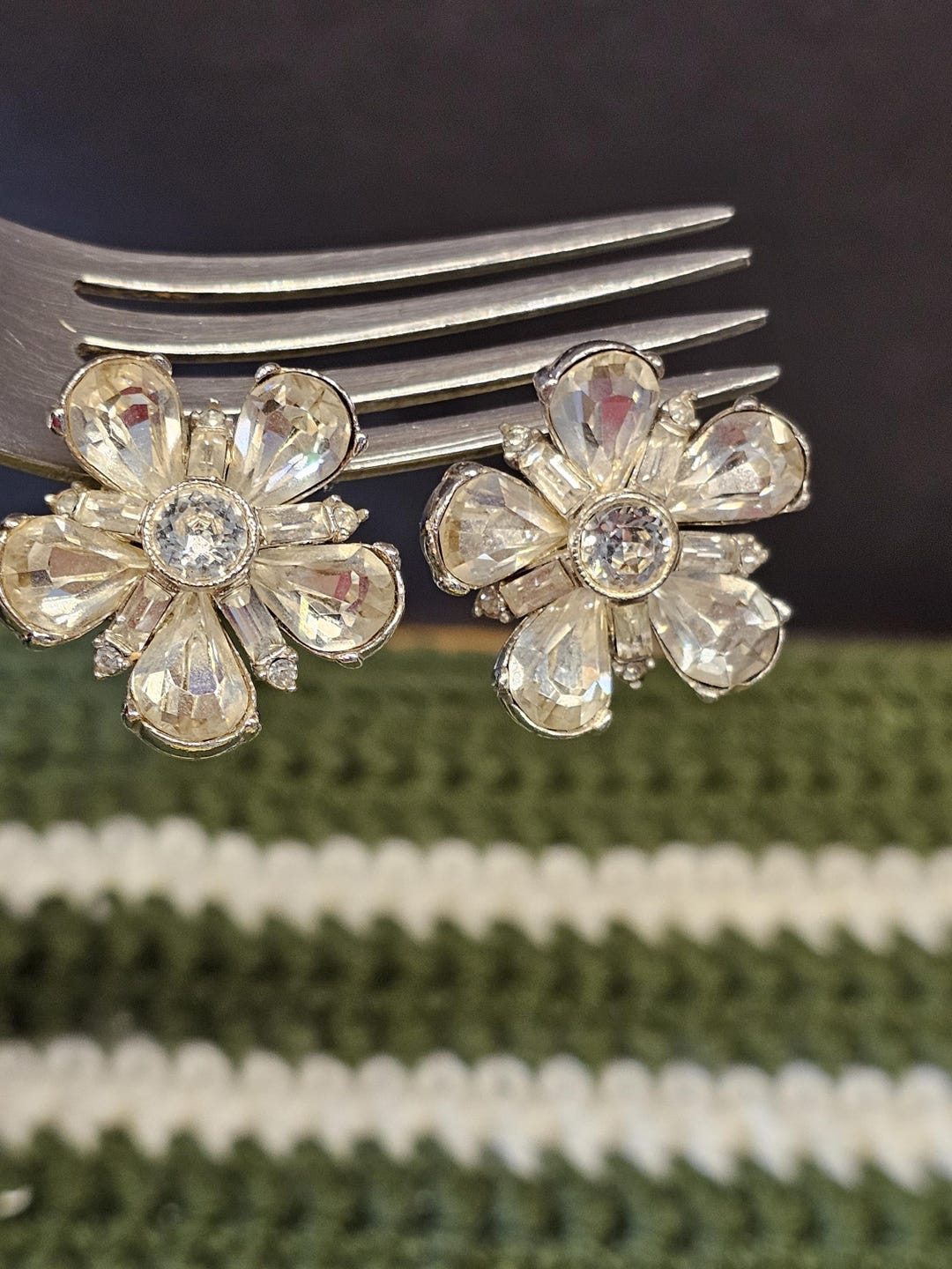 Vintage Beautiful Sparkly Bogoff Clip Earrings, Flower Shape, Aurora ...