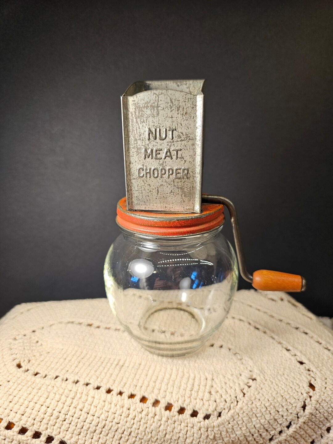 Vintage Nut/meat Chopper, Glass Base With Metal Lid, Wood Handle - Etsy