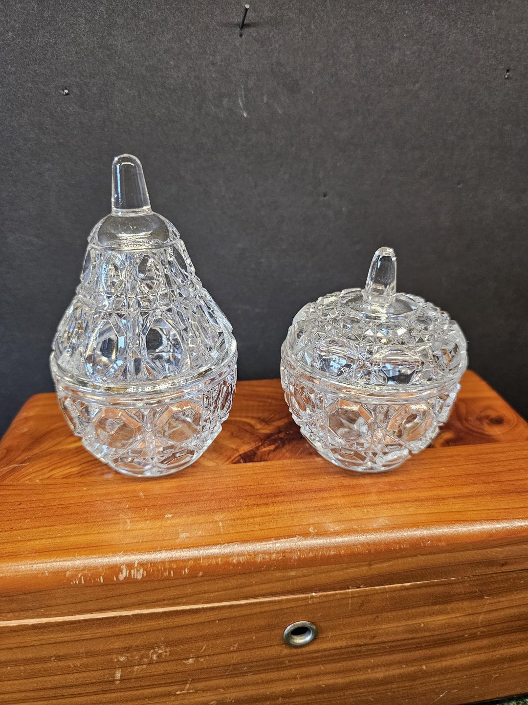Vintage Faceted Clear Glass Small Apple and Pear Trinket Boxes - Etsy