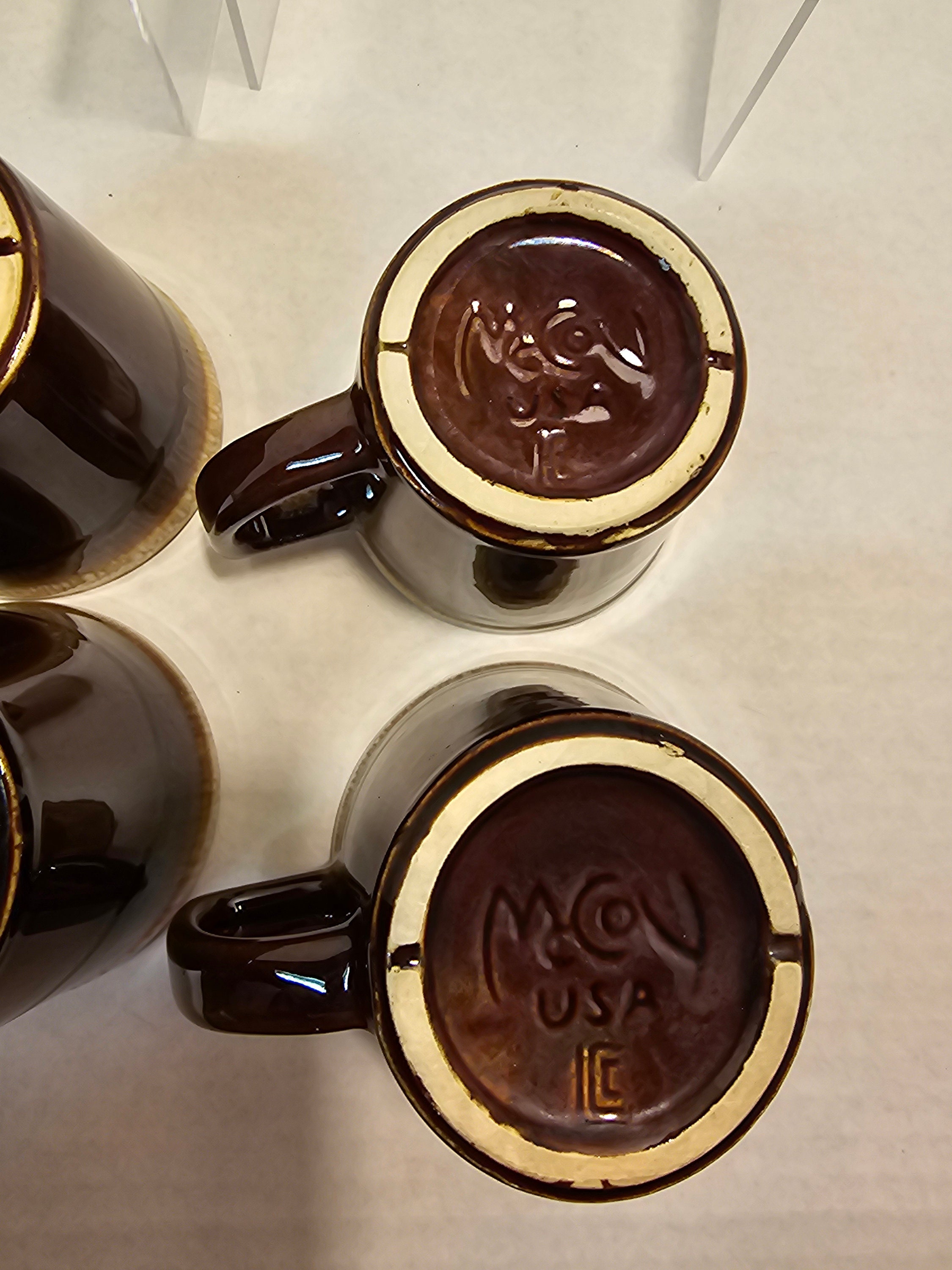 4 Mc Coy Brown Drip Pottery Mugs - Etsy