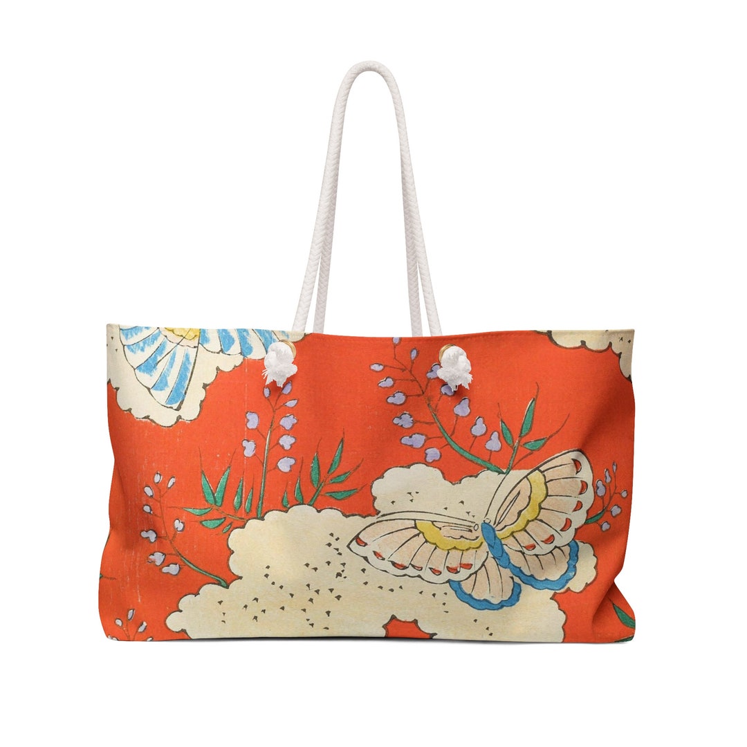 Japanese Weekender Bag || Big Everything Bag || Red Butterfly Beach Bag ...