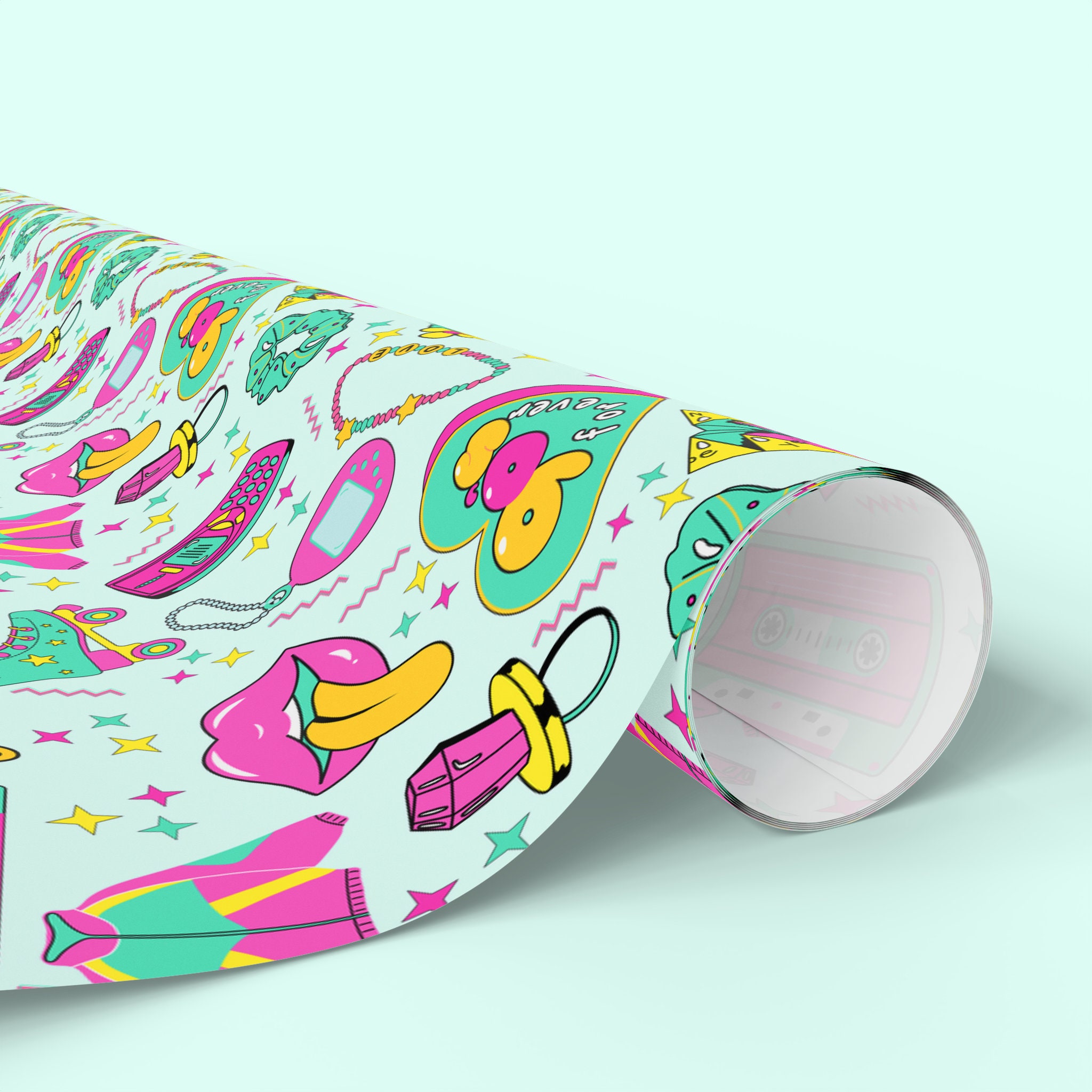 90s Themed Party Gift Wrap, 90s Wrapping Paper, Retro 90s Wrapping ...