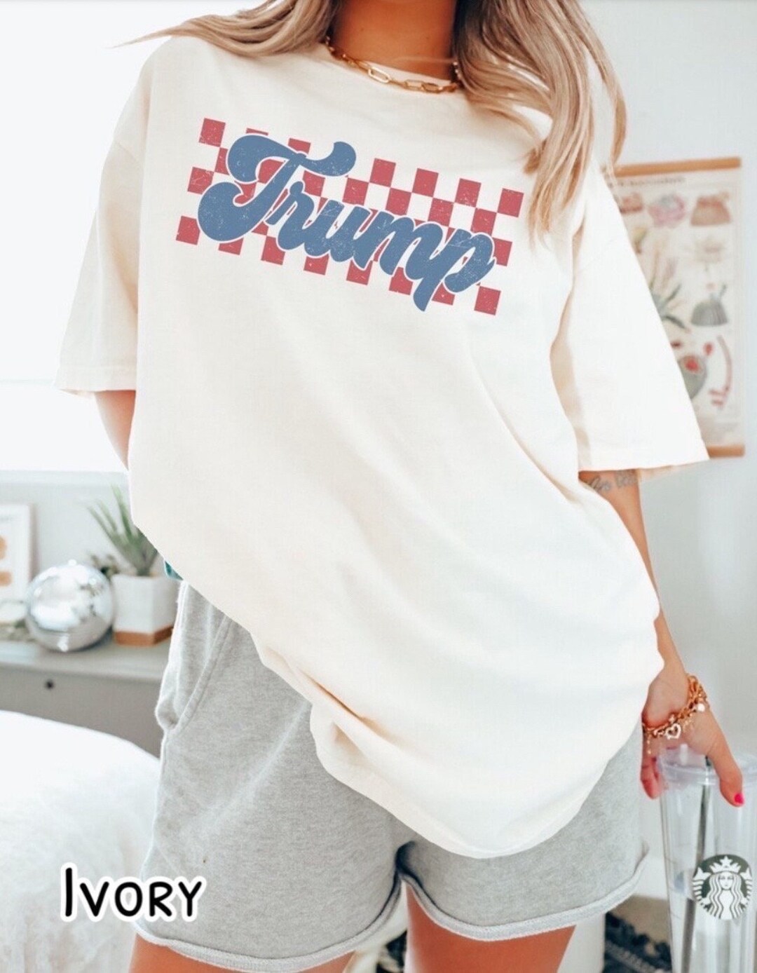 Checkered TRUMP Tee, TRUMP 2024 TEE, Trump Trendy Tee, Donald Trump Tee ...