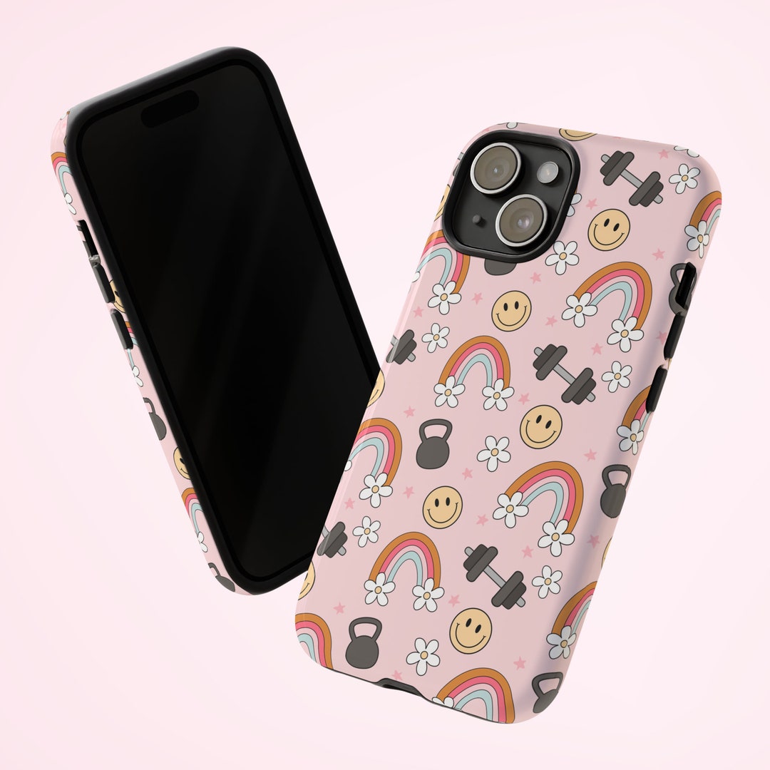 Smiley Face Weight Lifting, Rainbow Phone Case, Gym Girly Phone Case ...