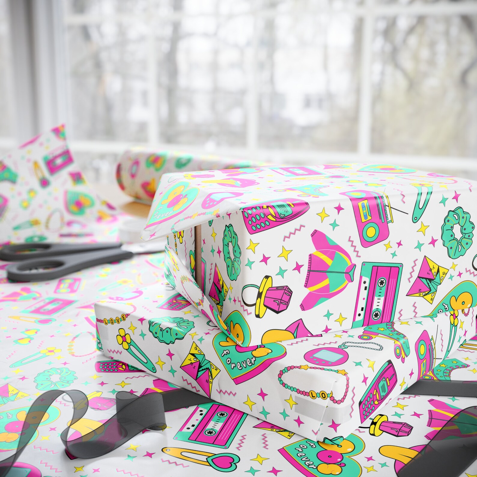 90s Themed Party Gift Wrap, 90s Wrapping Paper, Retro 90s Wrapping ...