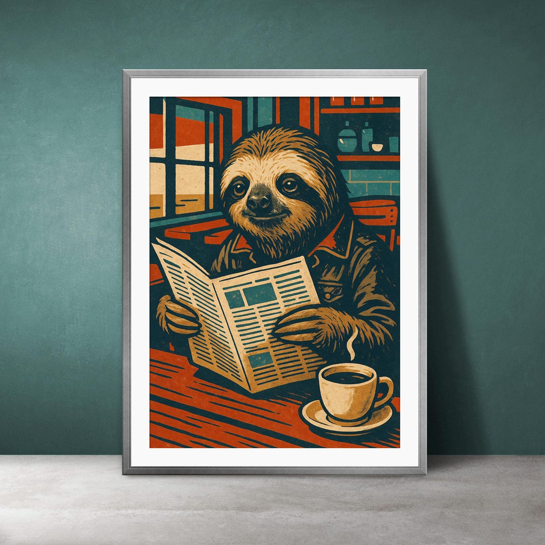 Retro Sloth Coffee Poster: Funny Café Kitchen Art (digital Download) - Etsy