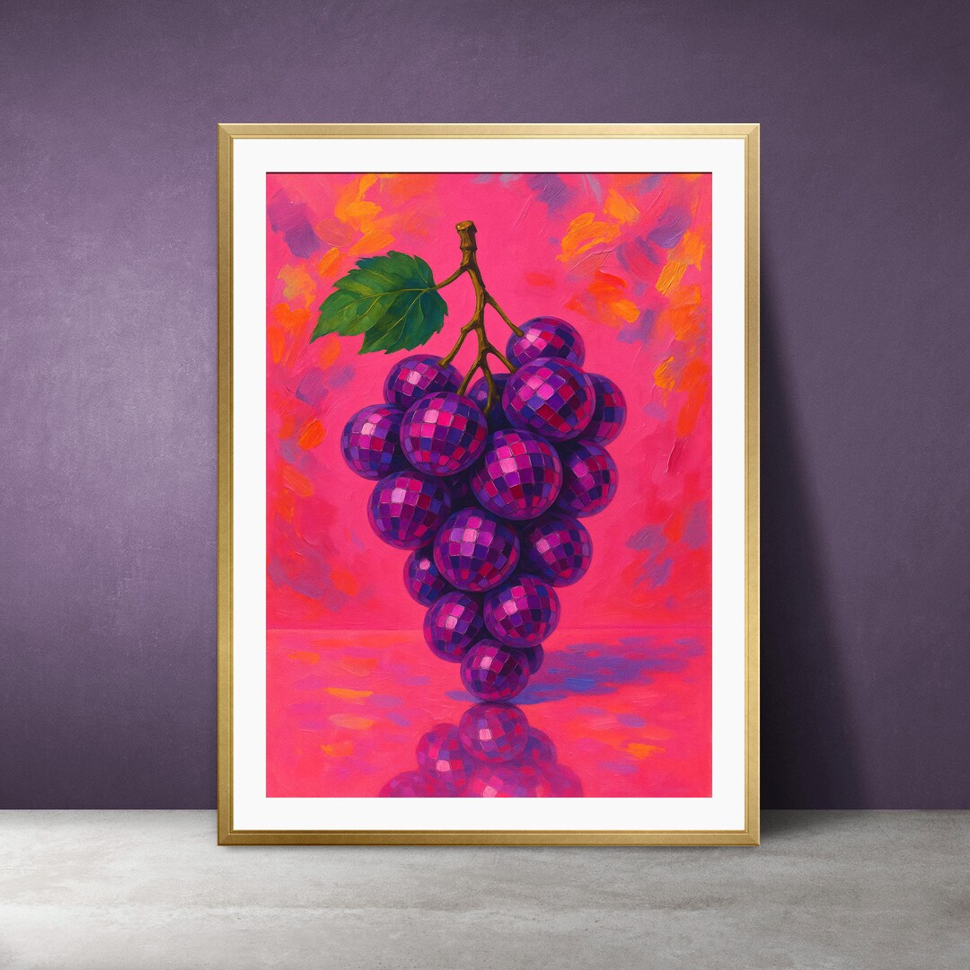 Grapes Disco Ball Print: Retro 70s Pop Art Kitchen Decor (digital ...