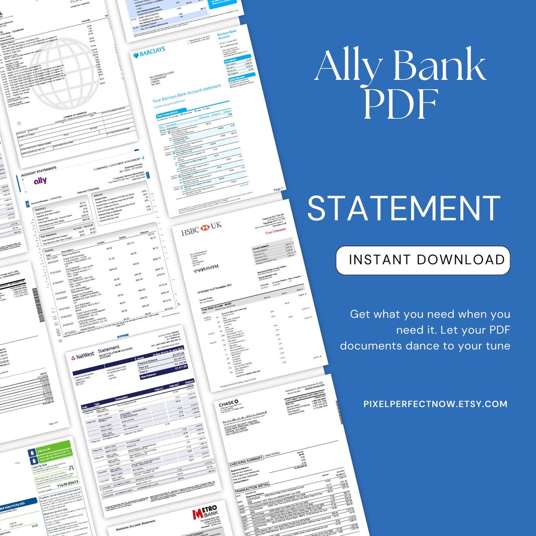 Bank Statement, Ally Bank, Account Summary, Transaction Details, Official Documentation, US ...