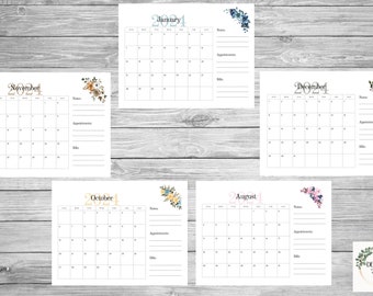 2024 Printable Flowers Calendar A4 - Etsy
