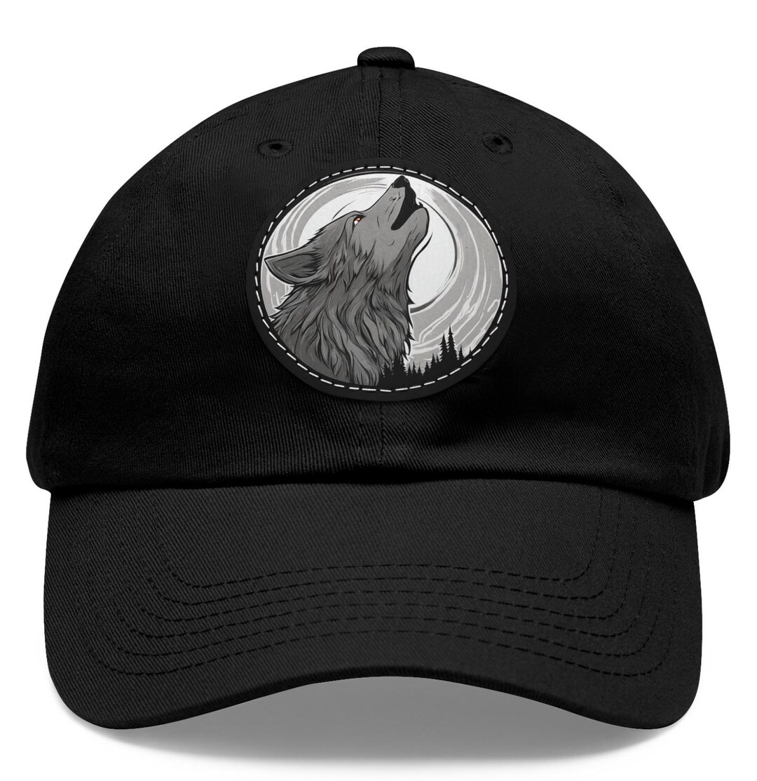 Wolf Howl With Full Moon Hat Wolf Hat Dad Hat With Patch round Baseball ...