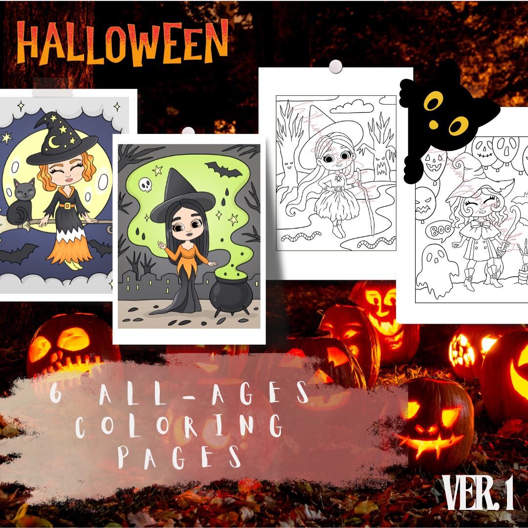 6 Witches Girls Halloween Coloring Pages (set 1) - Etsy