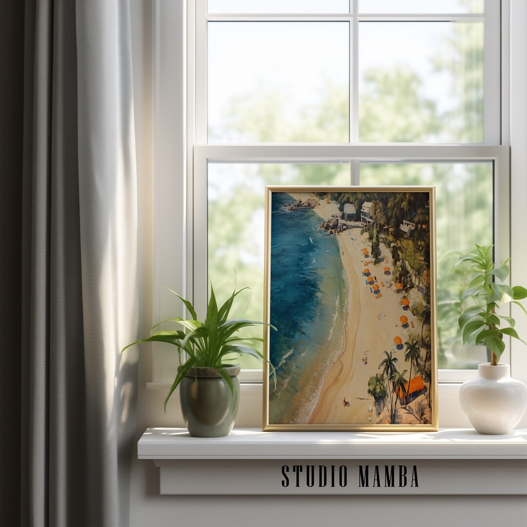 Aerial Beach View PRINTABLE Art, Coastal Style Panoramic Wall Decor ...