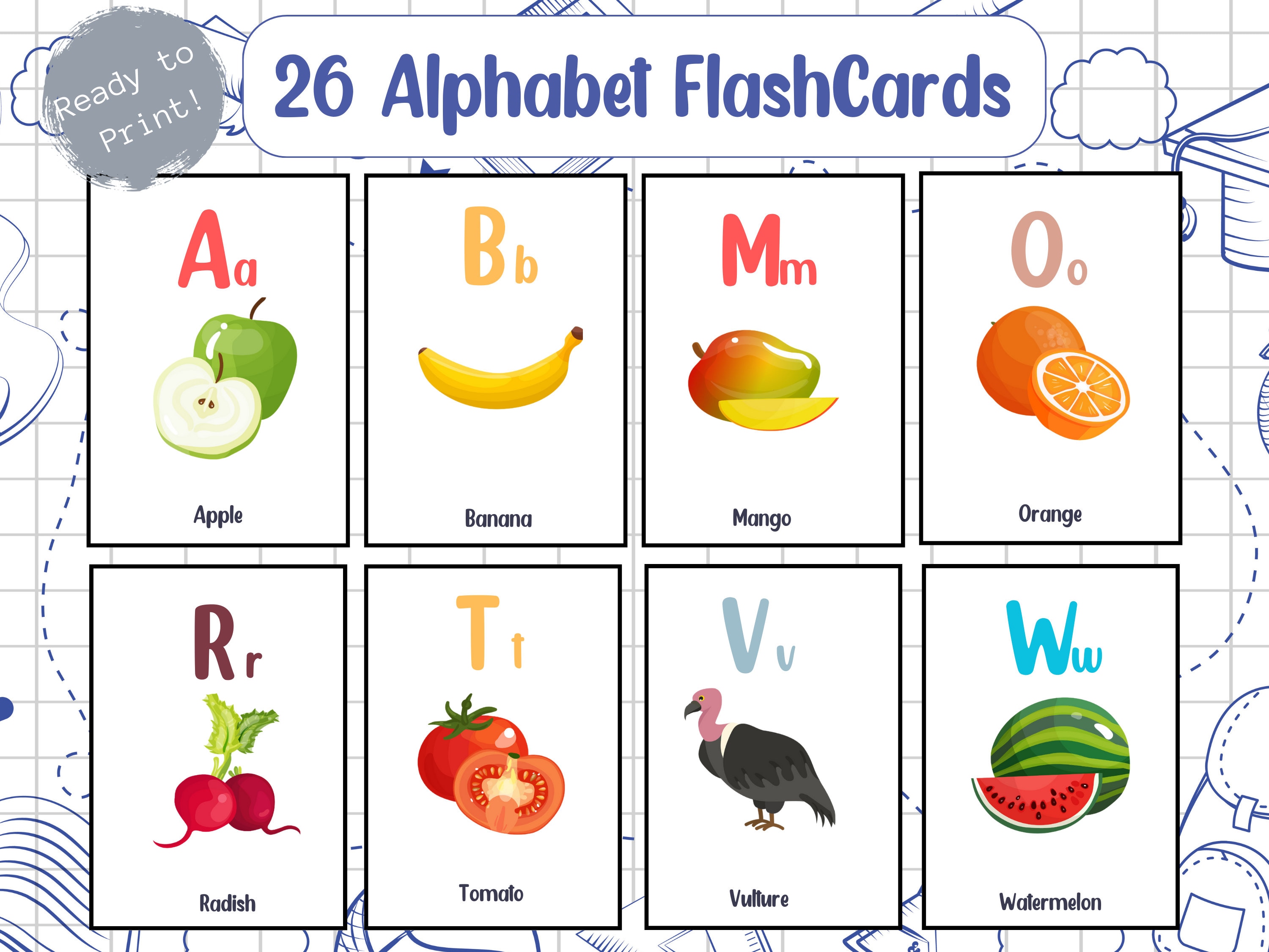 ABC Alphabet Cards, Educational Cards, Printable Abc Cards, Alphabet ...