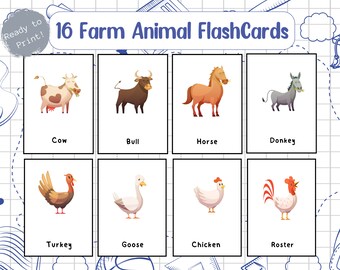 20 Farm Animals Cards, Montessori Flash Cards, Pre-school Cards ...