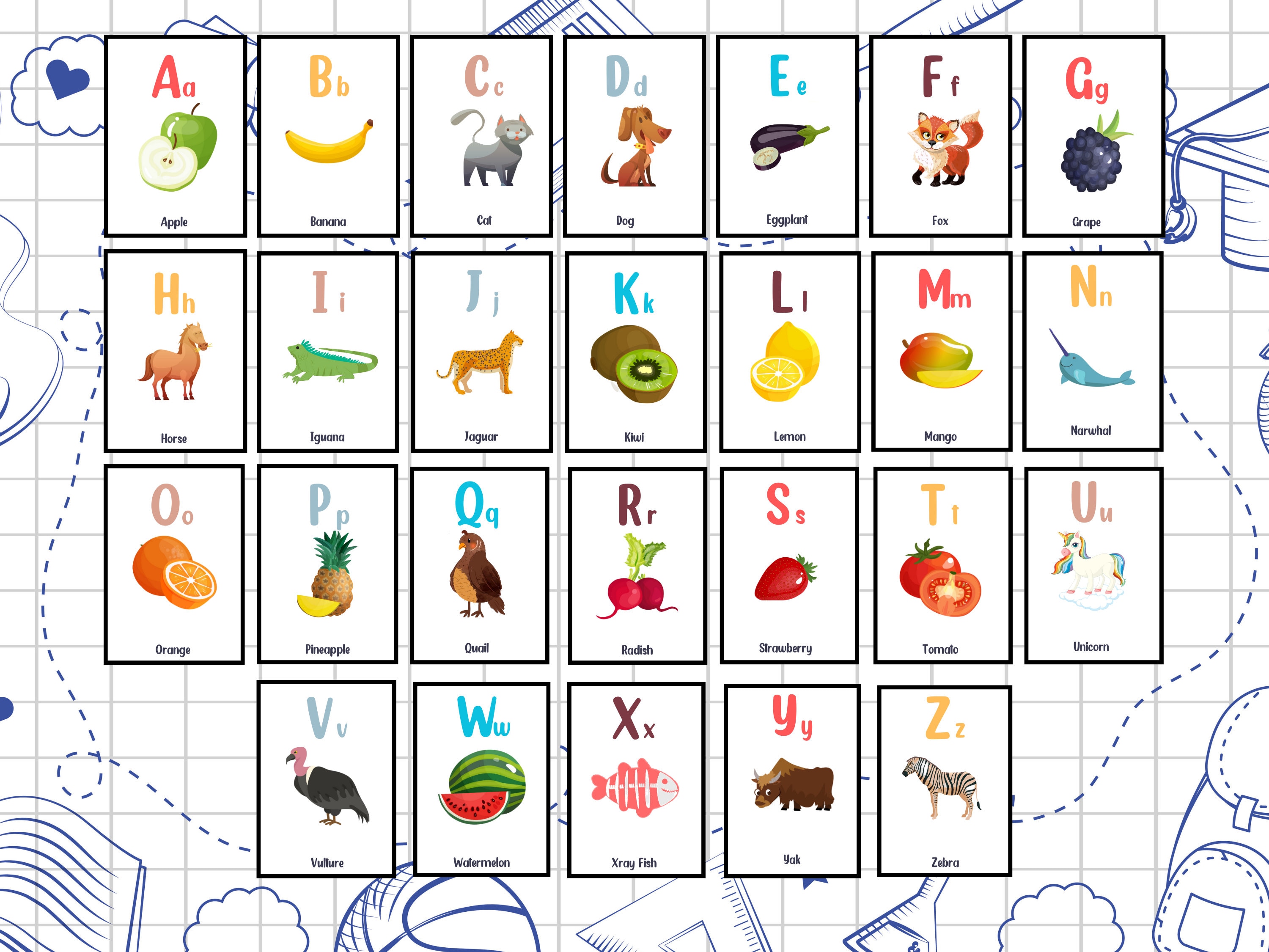ABC Alphabet Cards, Educational Cards, Printable Abc Cards, Alphabet ...