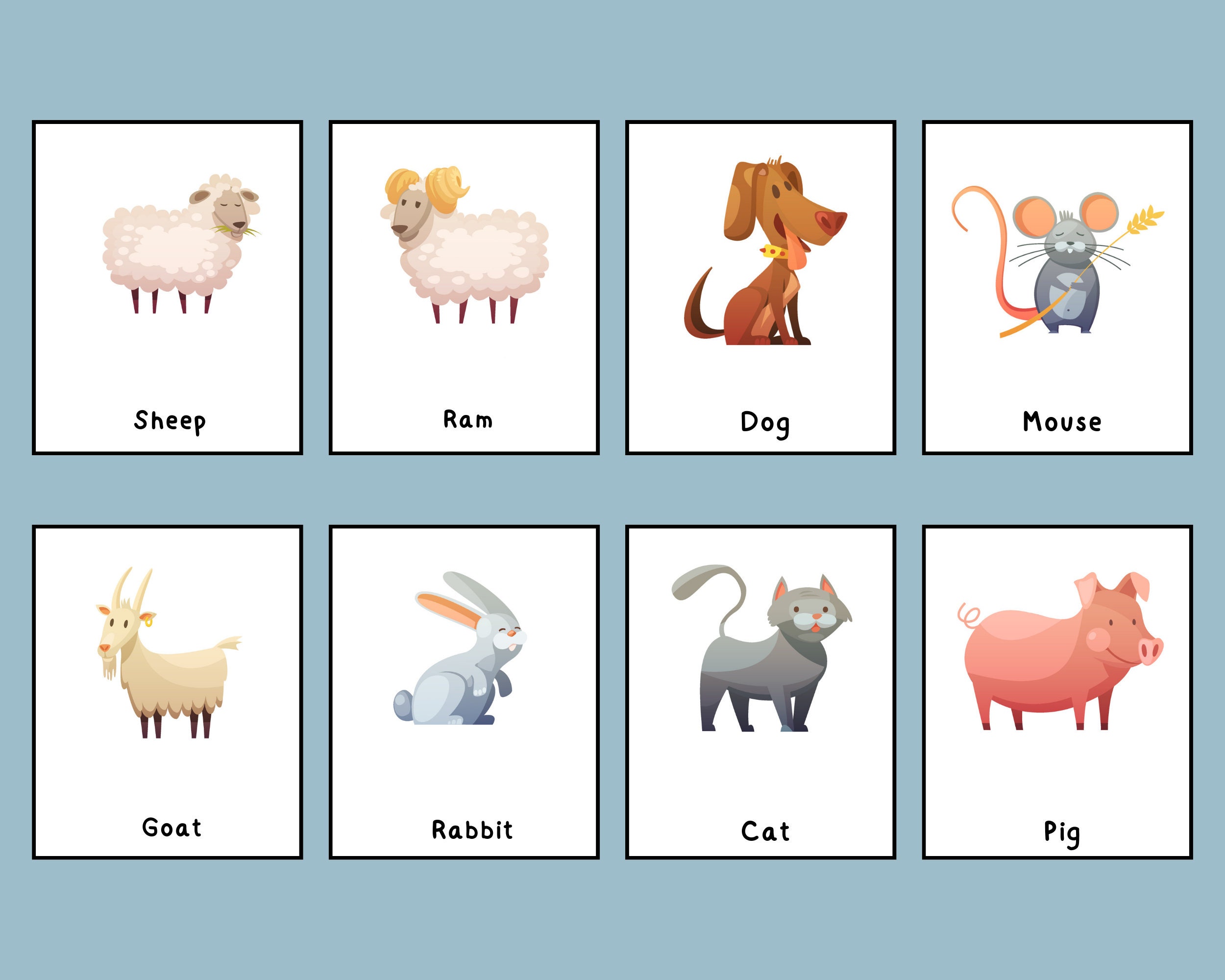 16 Farm Animals Cards, Montessori Flash Cards, Pre-school Cards ...