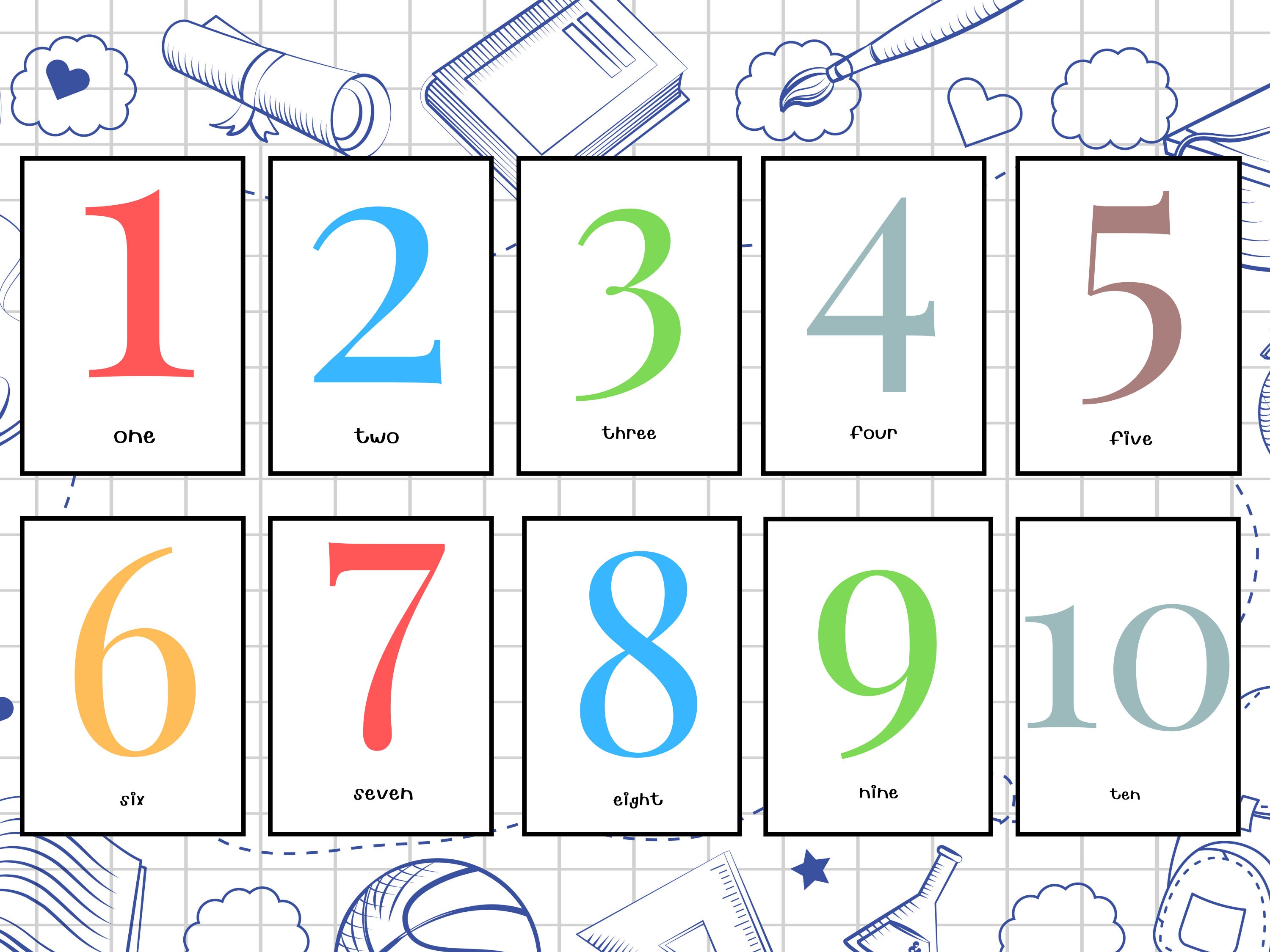 Numbers Flash Cards, Montessori Counting Flash Cards, Educational Cards ...