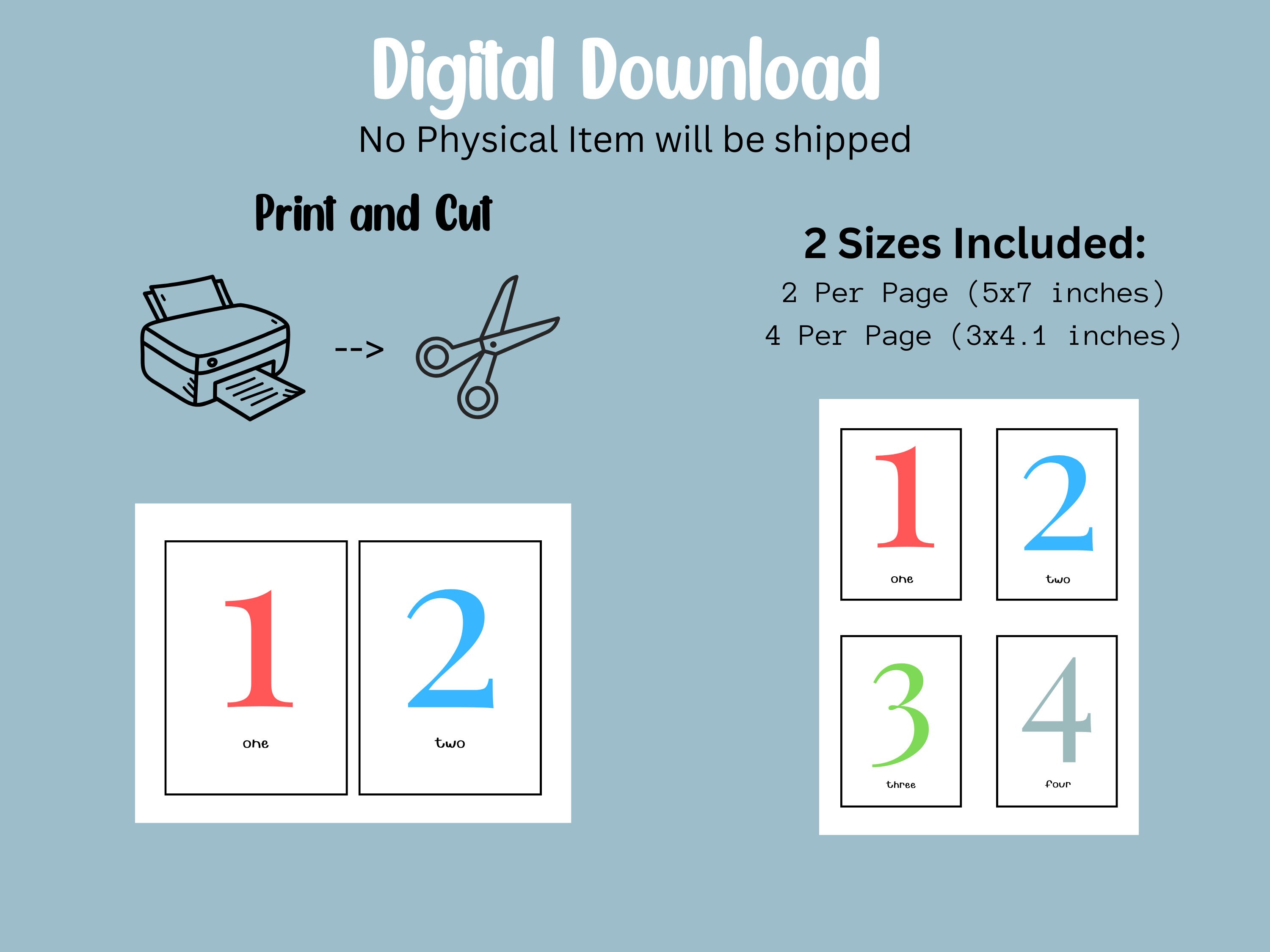 Numbers Flash Cards, Montessori Counting Flash Cards, Educational Cards ...