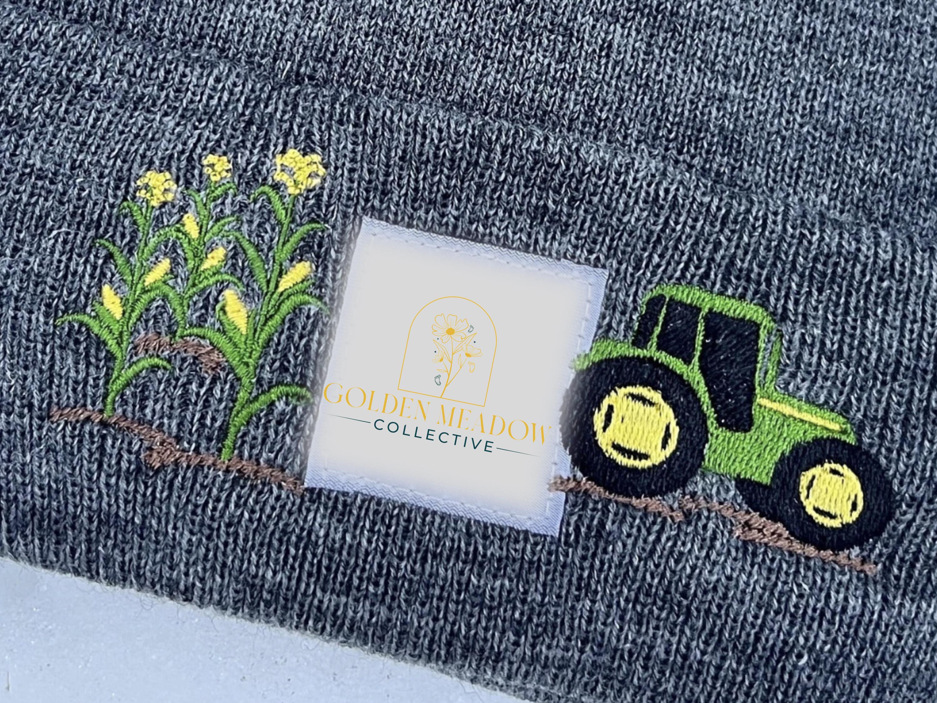 Tractor & Corn Stalk Beanie Embroidery Pattern, Winter Hat Design File ...