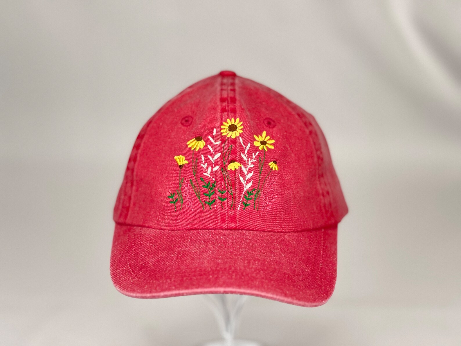 Red Embroidered Hat, Women's Hat, Floral Baseball Cap, Embroidered Cap ...