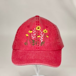 Red Embroidered Hat, Women's Hat, Floral Baseball Cap, Embroidered Cap ...